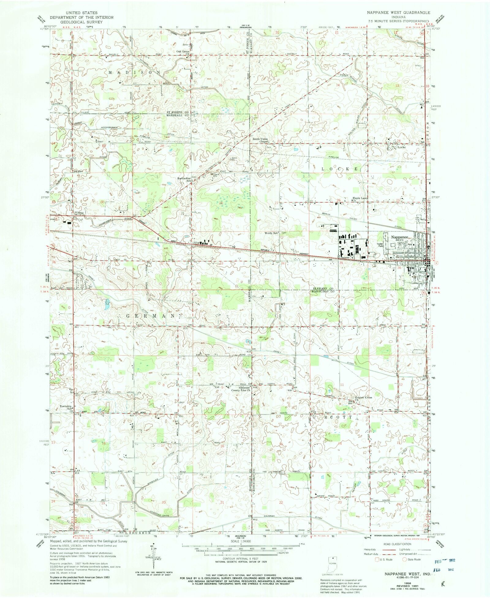 Classic USGS Nappanee West Indiana 7.5'x7.5' Topo Map – MyTopo Map Store