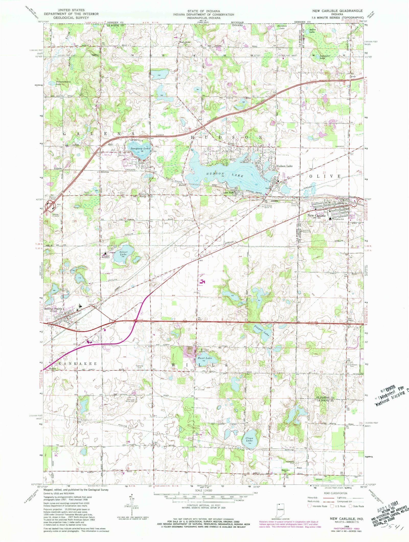 Classic USGS New Carlisle Indiana 7.5'x7.5' Topo Map – MyTopo Map Store