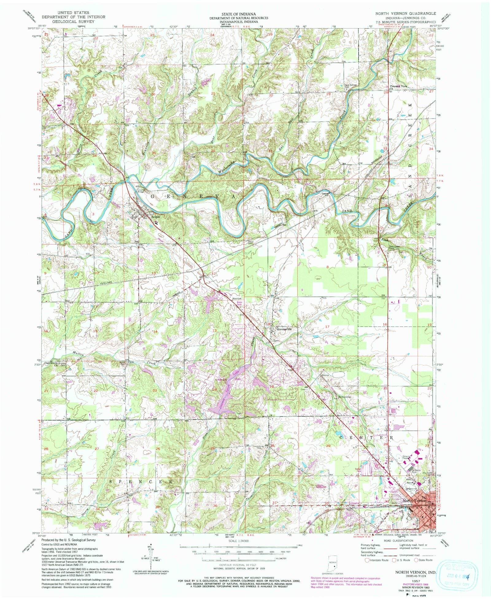 Classic USGS North Vernon Indiana 7.5'x7.5' Topo Map – MyTopo Map Store
