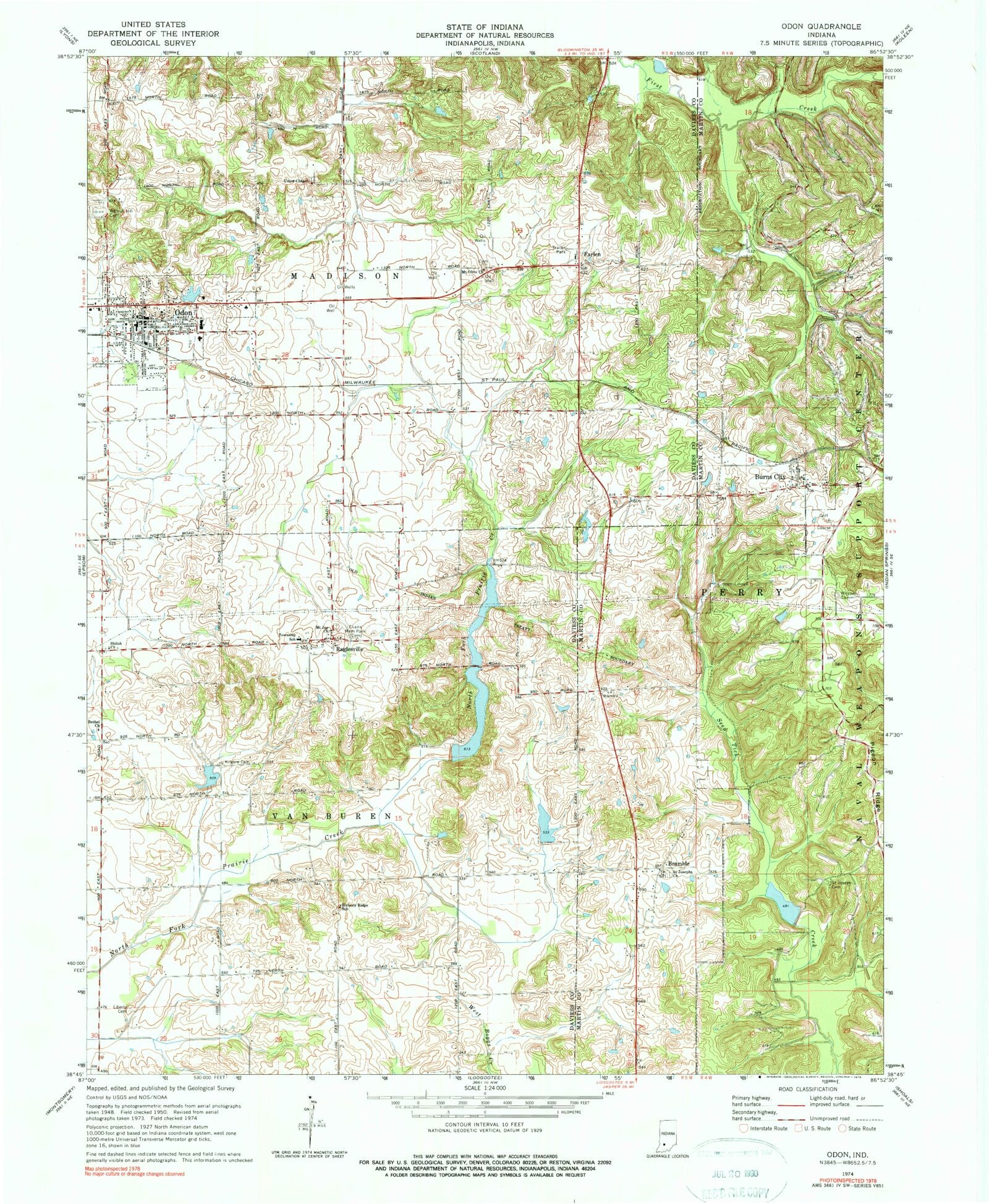 Classic USGS Odon Indiana 7.5'x7.5' Topo Map – MyTopo Map Store