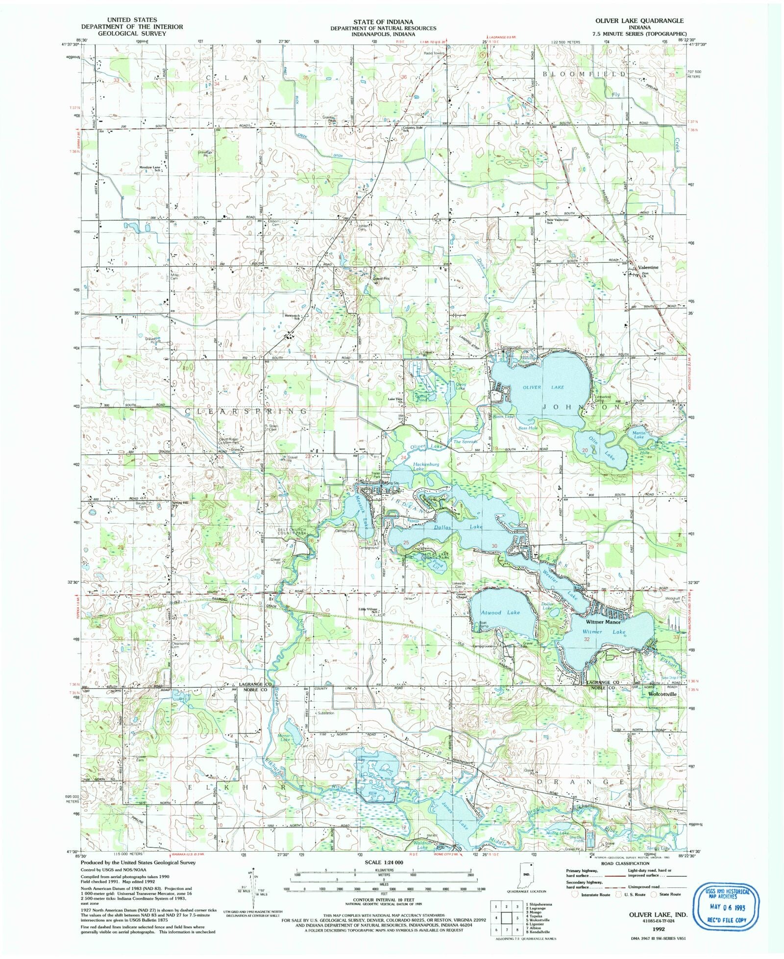 Classic USGS Oliver Lake Indiana 7.5'x7.5' Topo Map – MyTopo Map Store