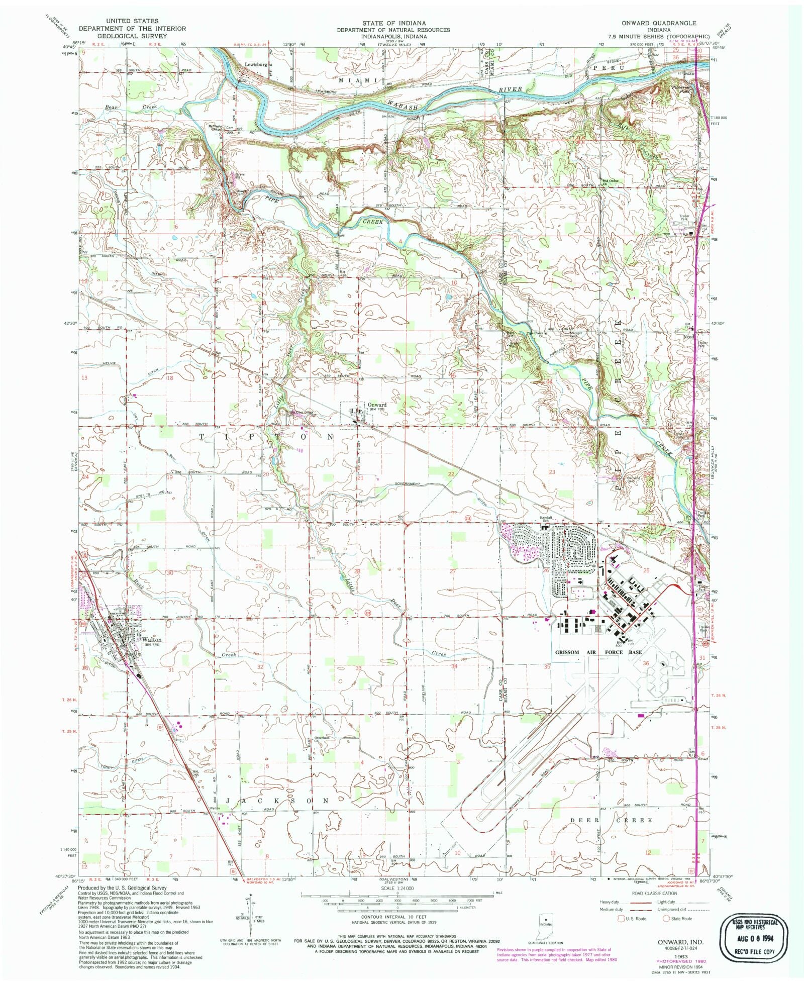 Classic USGS Onward Indiana 7.5'x7.5' Topo Map – MyTopo Map Store