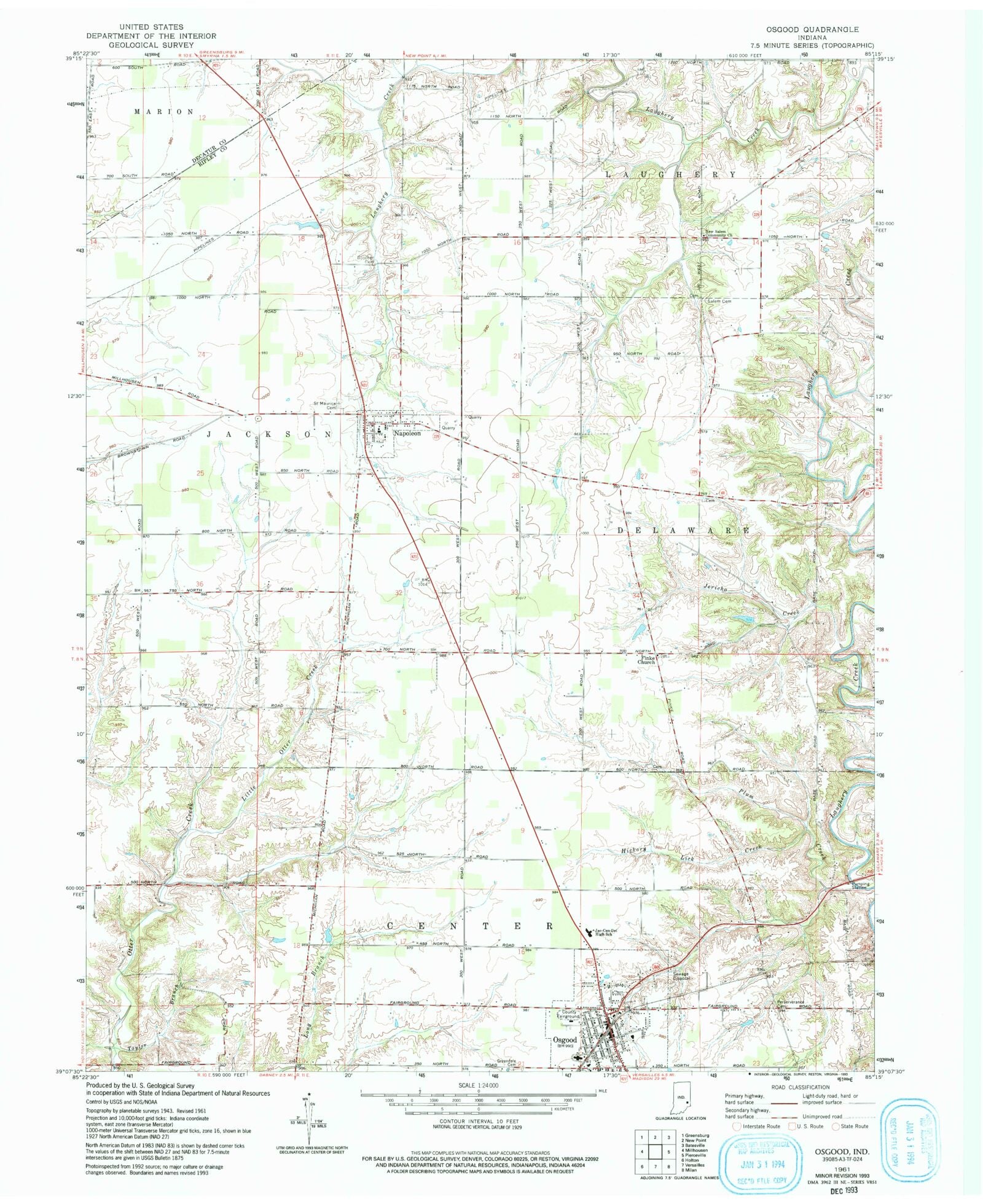 Classic USGS Osgood Indiana 7.5'x7.5' Topo Map – MyTopo Map Store