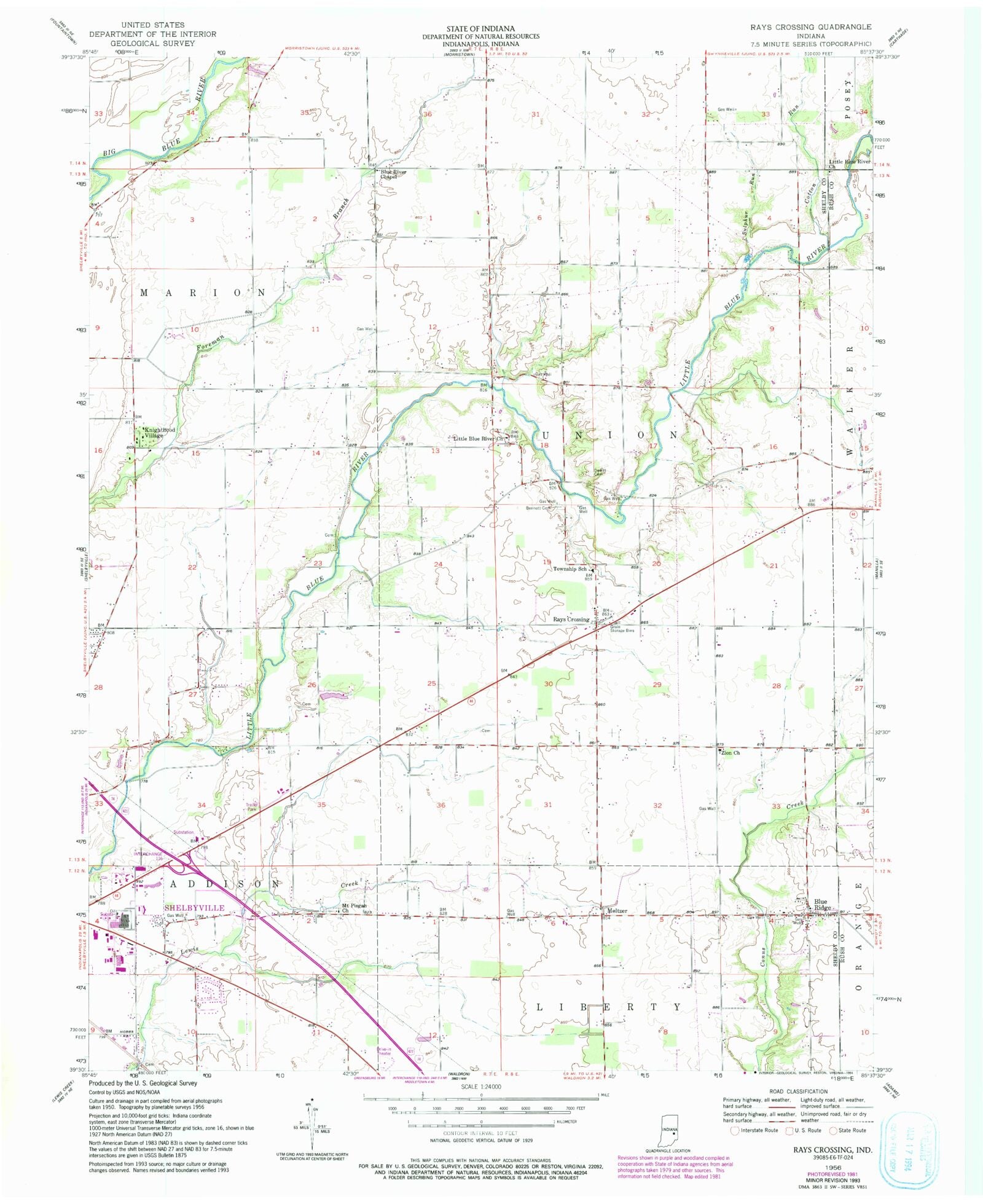 Classic USGS Rays Crossing Indiana 7.5'x7.5' Topo Map – MyTopo Map Store
