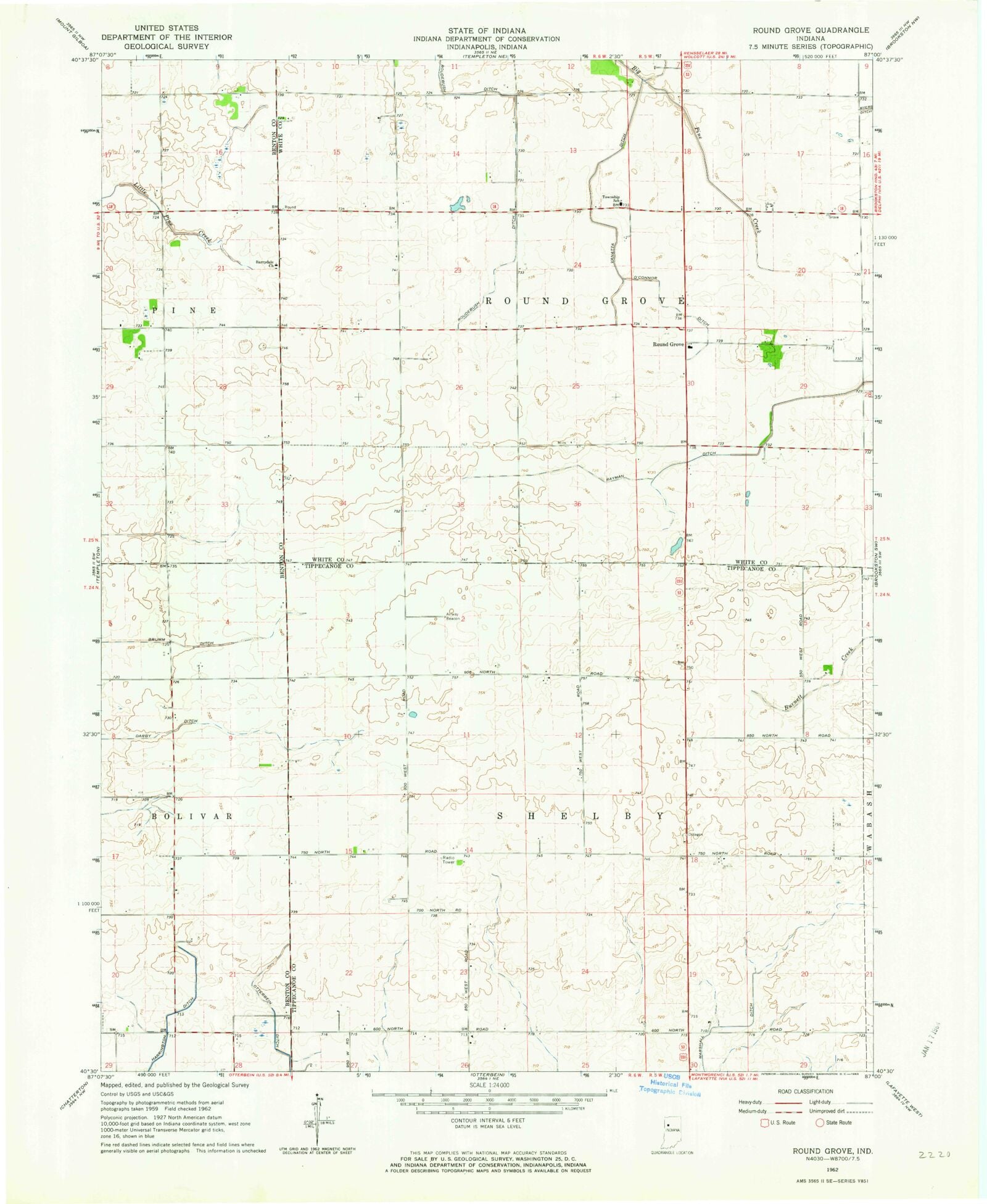 Classic USGS Round Grove Indiana 7.5'x7.5' Topo Map – MyTopo Map Store
