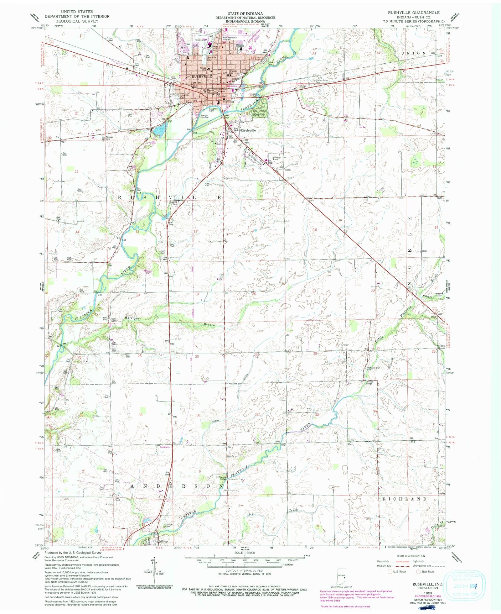 Classic USGS Rushville Indiana 7.5'x7.5' Topo Map – MyTopo Map Store