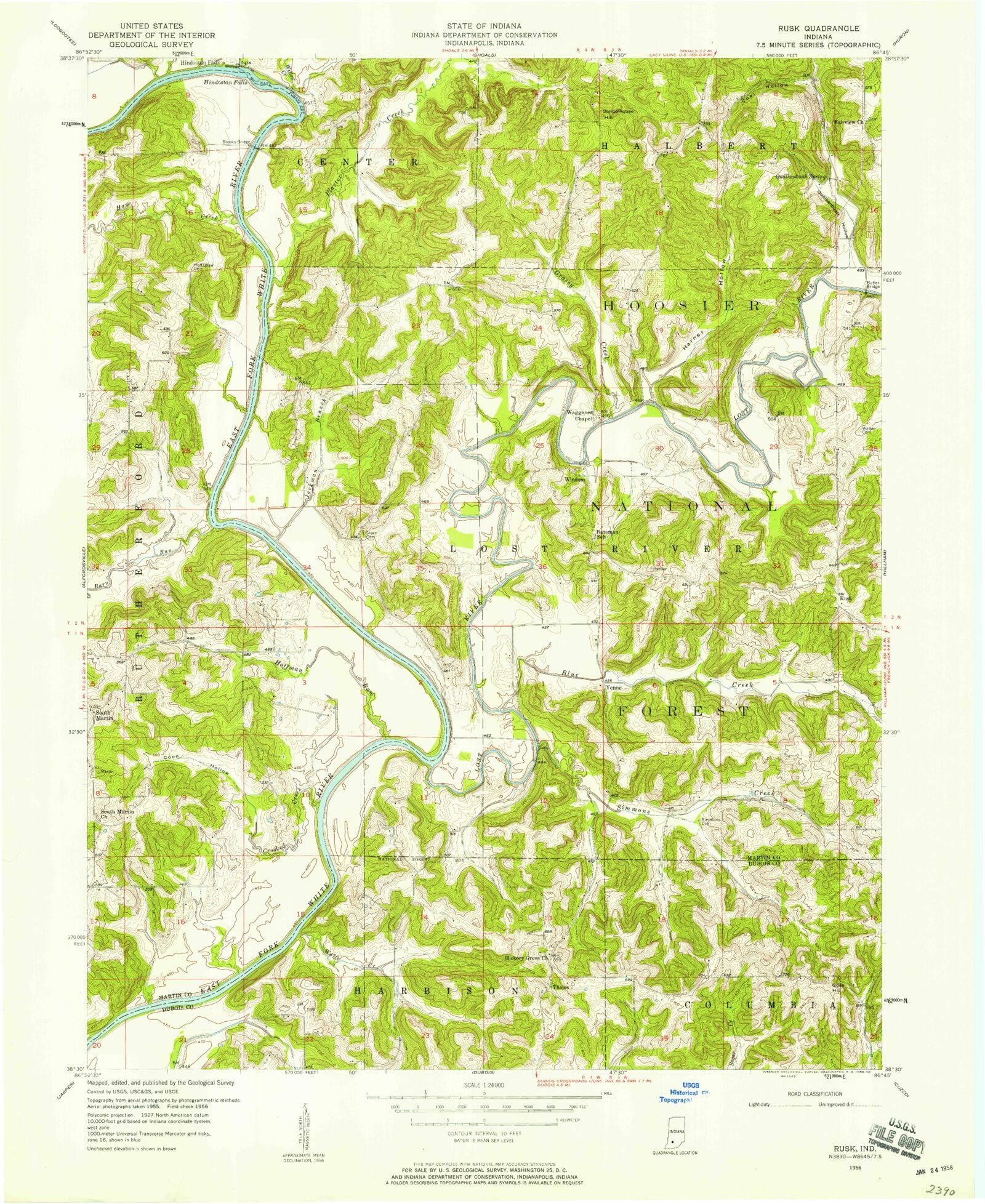 Classic USGS Rusk Indiana 7.5'x7.5' Topo Map – MyTopo Map Store