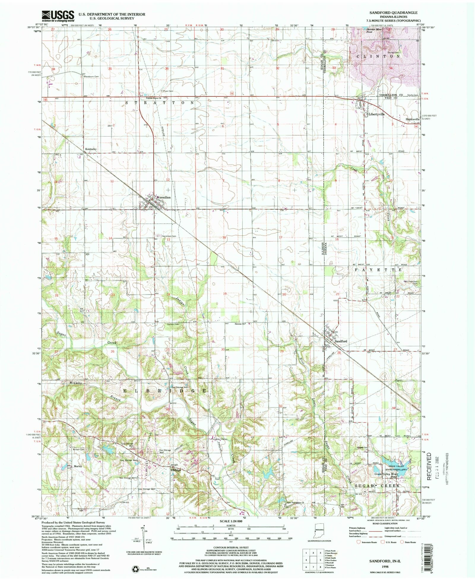 Classic USGS Sandford Indiana 7.5'x7.5' Topo Map – MyTopo Map Store