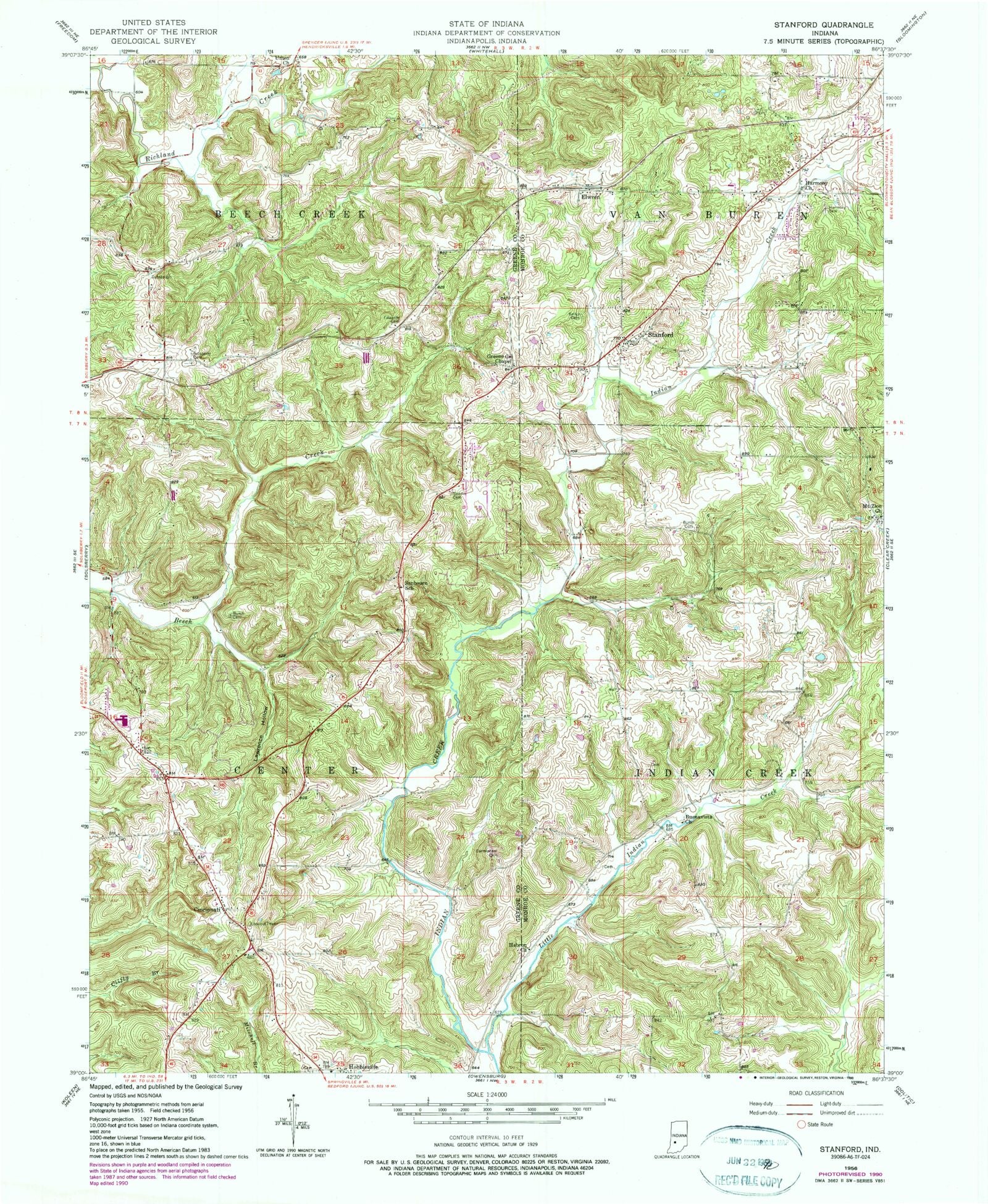 Classic USGS Stanford Indiana 7.5'x7.5' Topo Map – MyTopo Map Store
