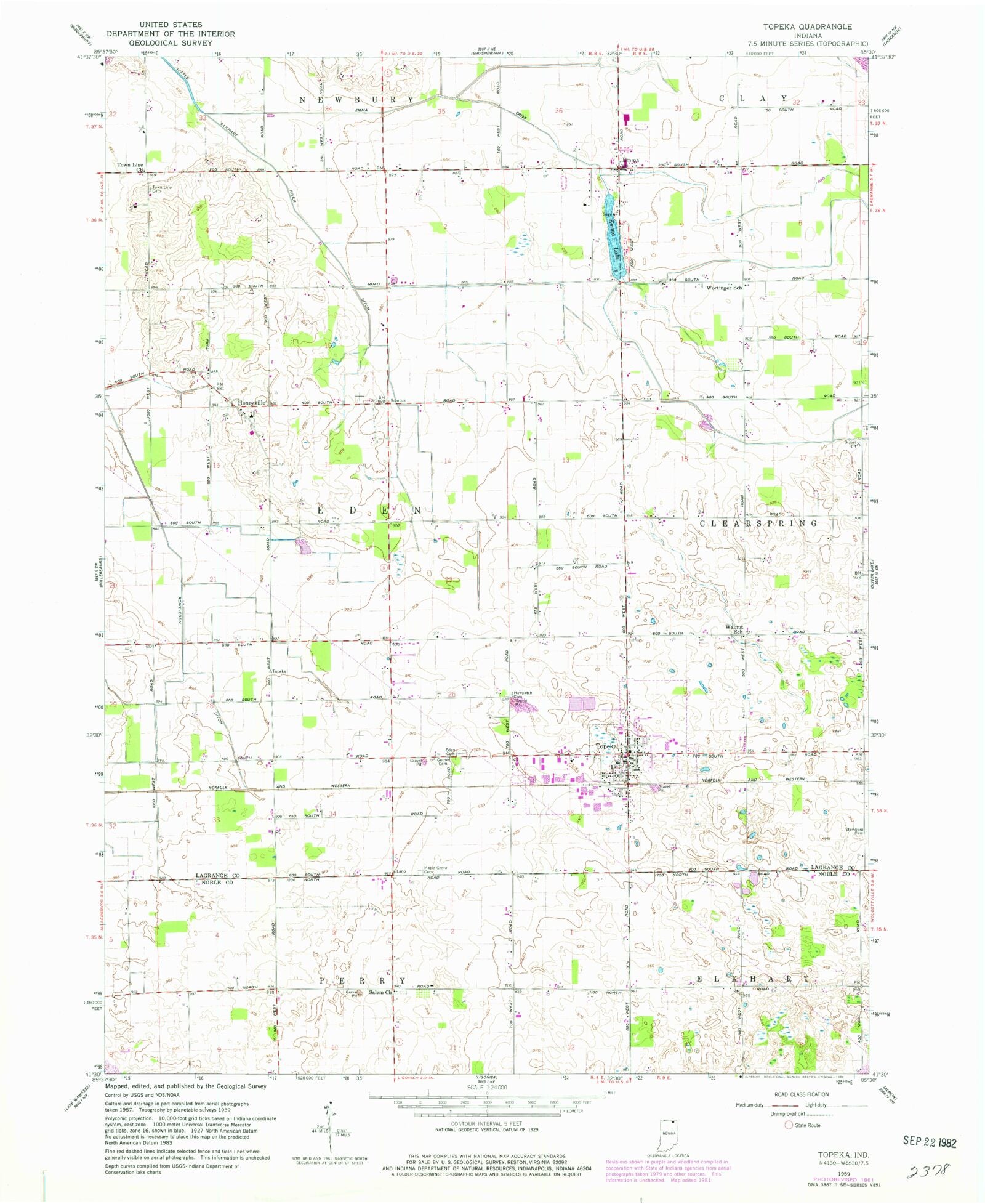 Classic USGS Topeka Indiana 7.5'x7.5' Topo Map – MyTopo Map Store