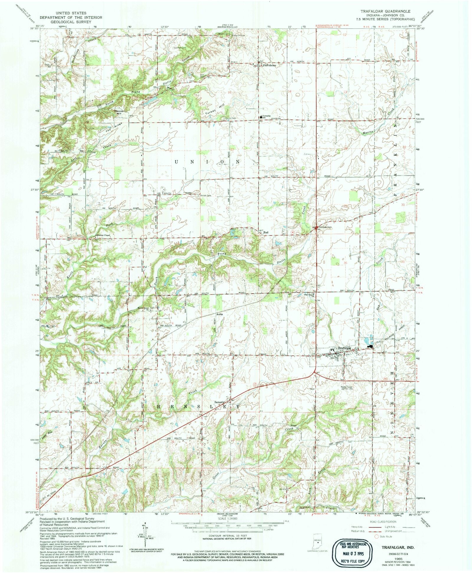Classic USGS Trafalgar Indiana 7.5'x7.5' Topo Map – MyTopo Map Store