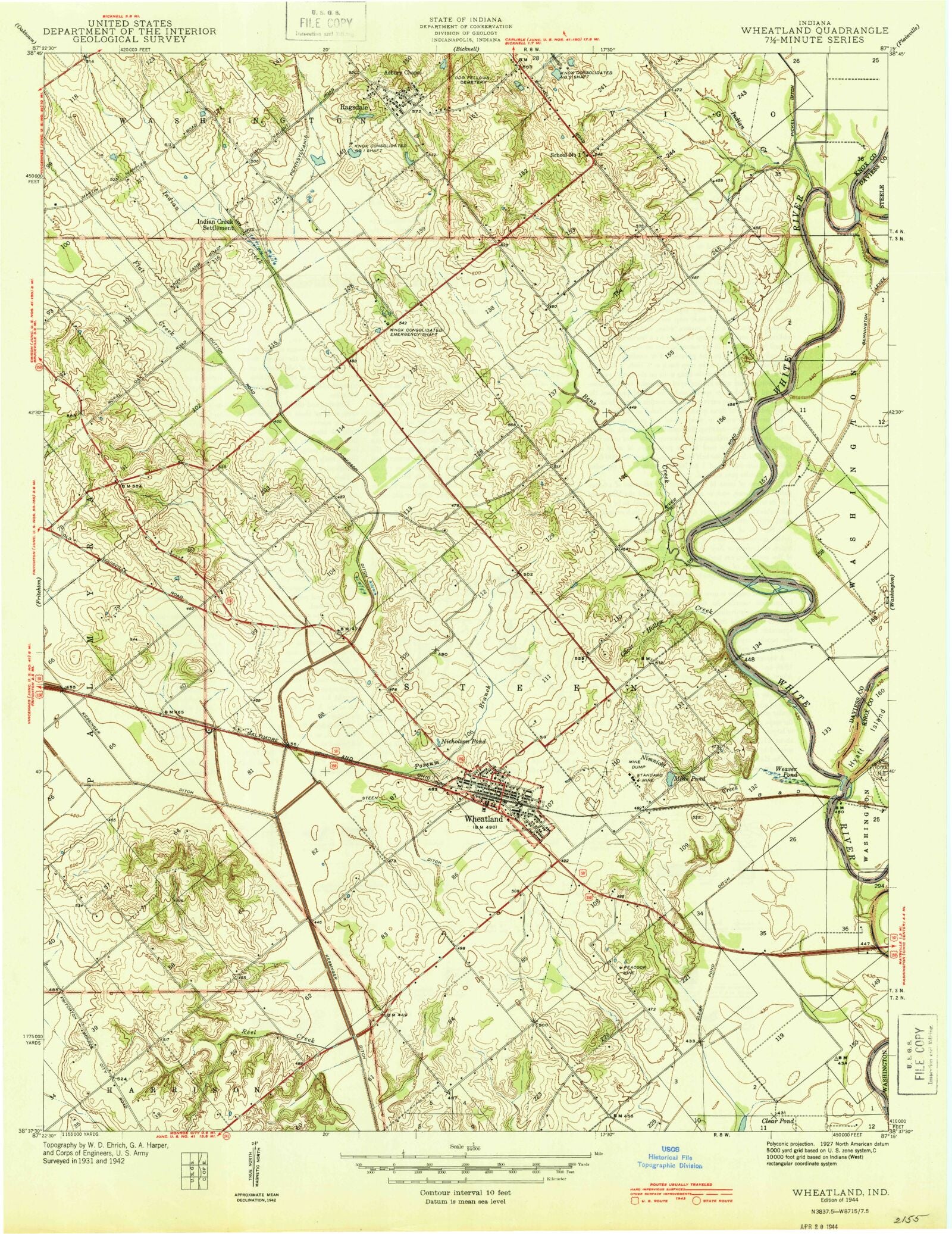 Classic USGS Wheatland Indiana 7.5'x7.5' Topo Map – MyTopo Map Store