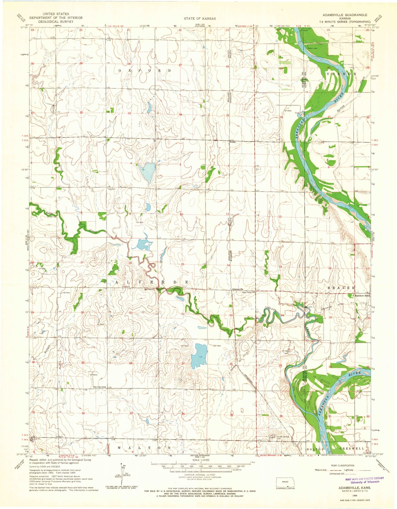 Classic USGS Adamsville Kansas 7.5'x7.5' Topo Map – MyTopo Map Store