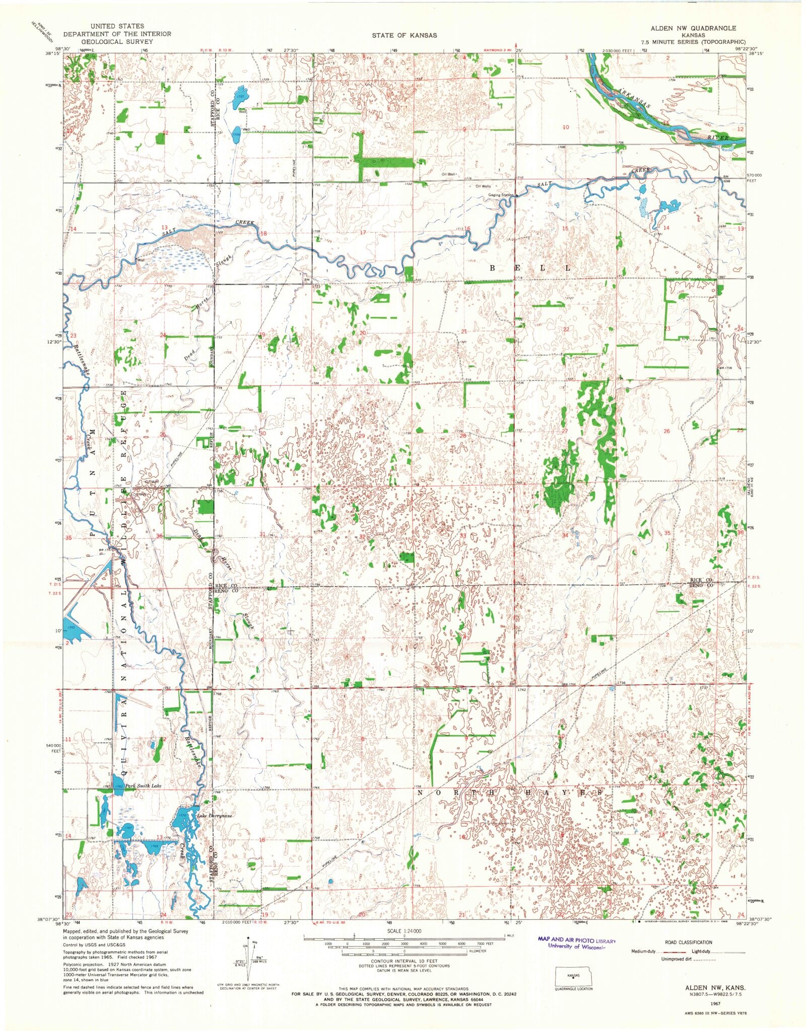 Classic USGS Alden NW Kansas 7.5'x7.5' Topo Map – MyTopo Map Store