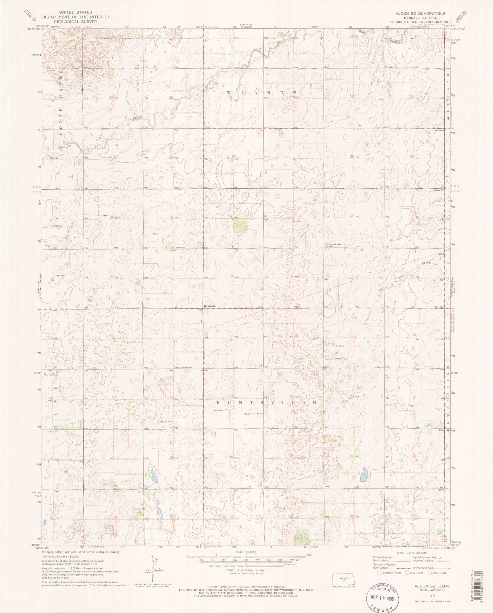 Classic USGS Alden SE Kansas 7.5'x7.5' Topo Map – MyTopo Map Store