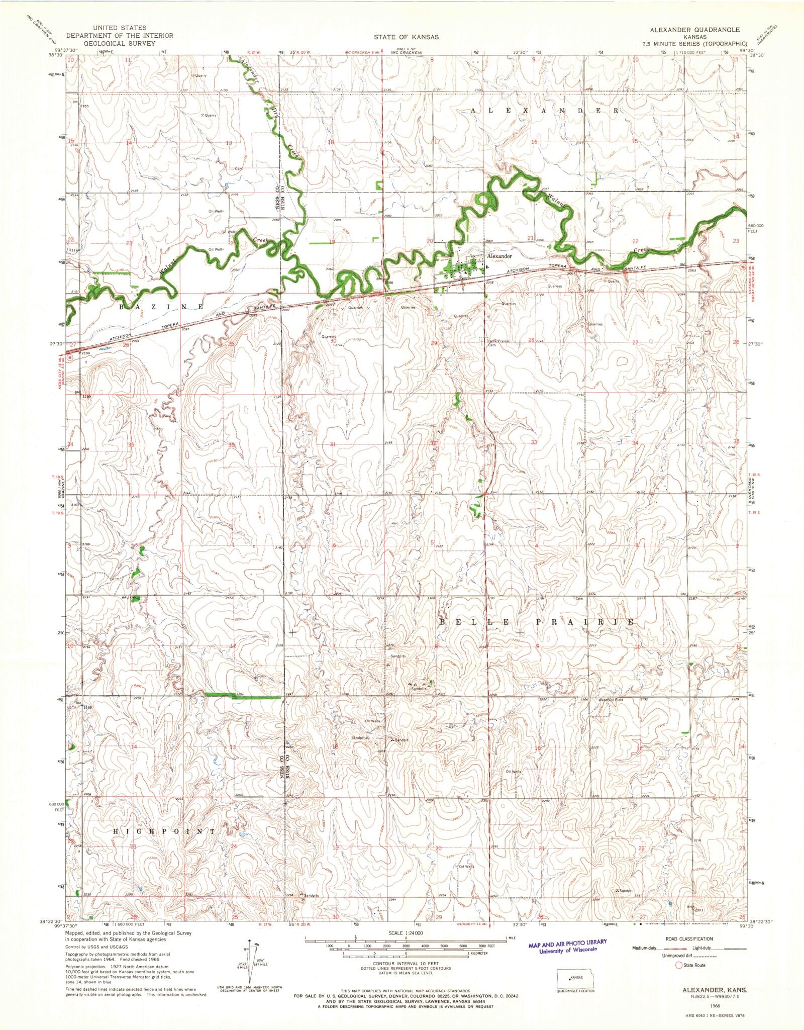 Classic USGS Alexander Kansas 7.5'x7.5' Topo Map – MyTopo Map Store