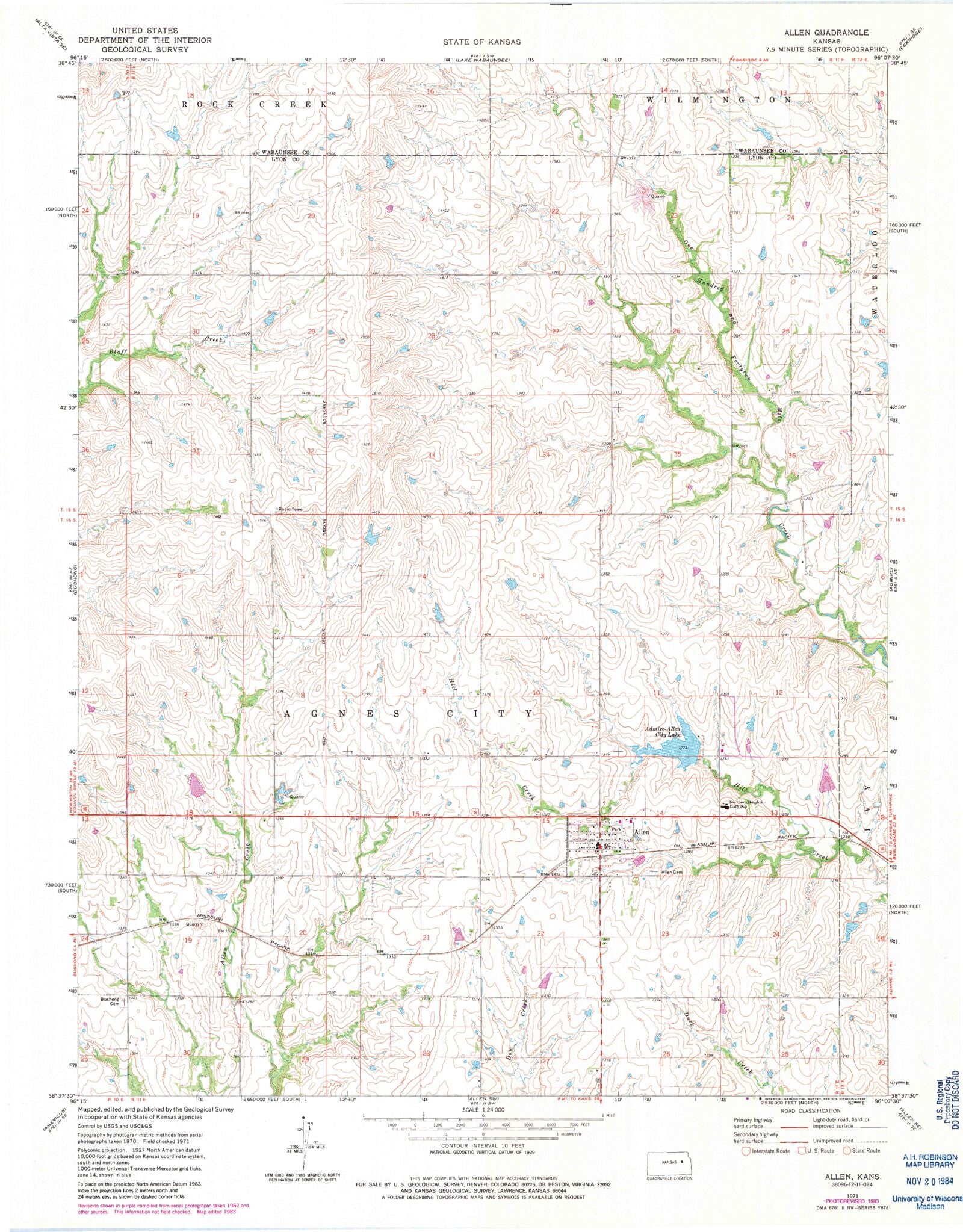 Classic USGS Allen Kansas 7.5'x7.5' Topo Map – MyTopo Map Store