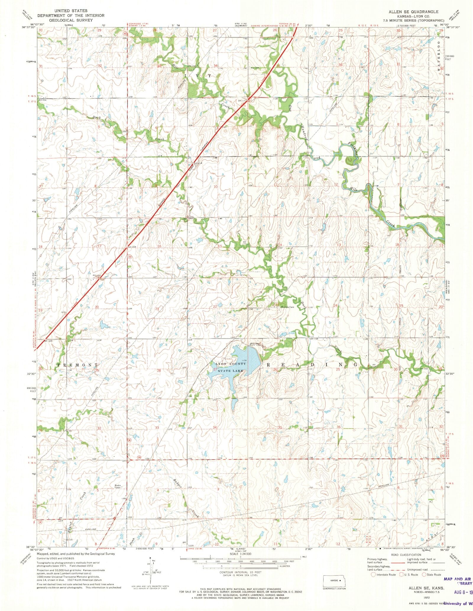 Classic USGS Allen SE Kansas 7.5'x7.5' Topo Map – MyTopo Map Store