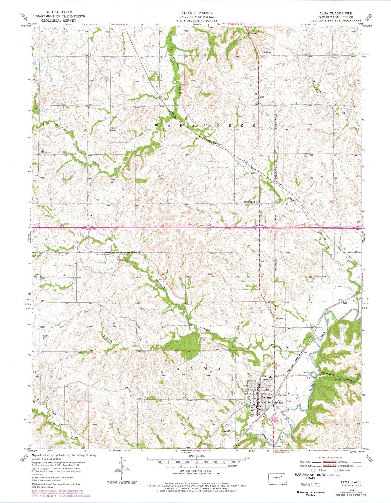 Classic USGS Alma Kansas 7.5'x7.5' Topo Map – MyTopo Map Store
