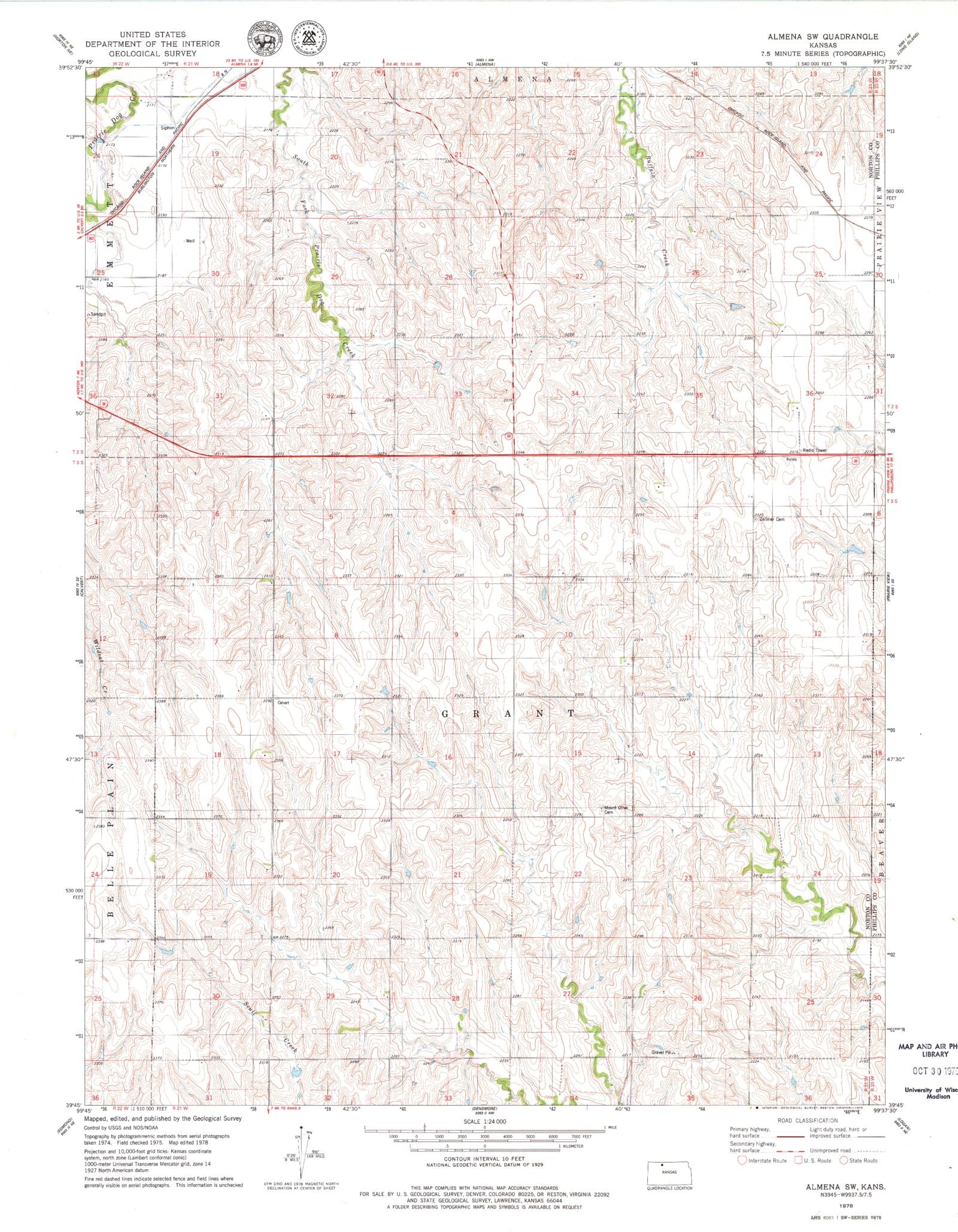Classic USGS Almena SW Kansas 7.5'x7.5' Topo Map – MyTopo Map Store