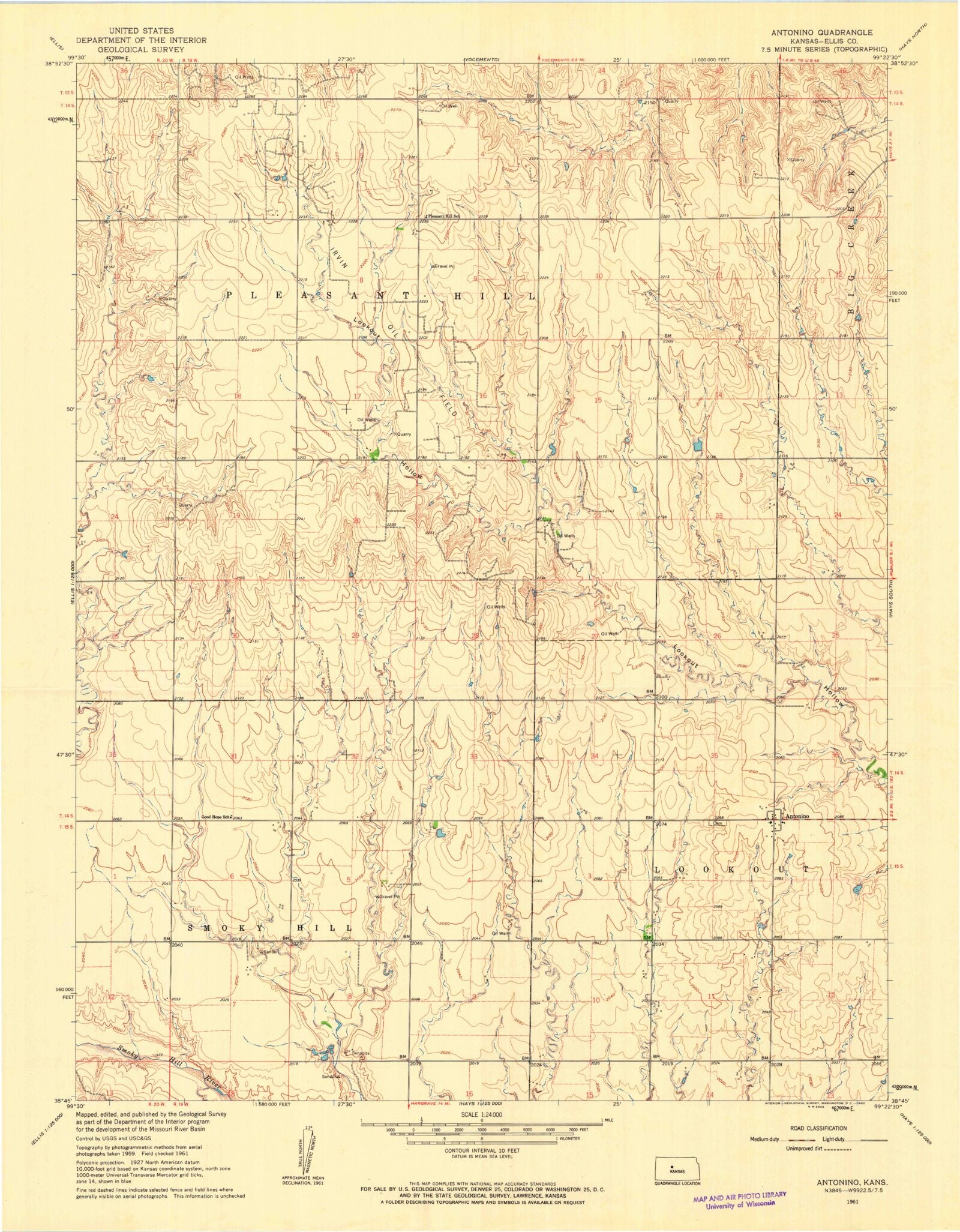 Classic USGS Antonino Kansas 7.5'x7.5' Topo Map – MyTopo Map Store