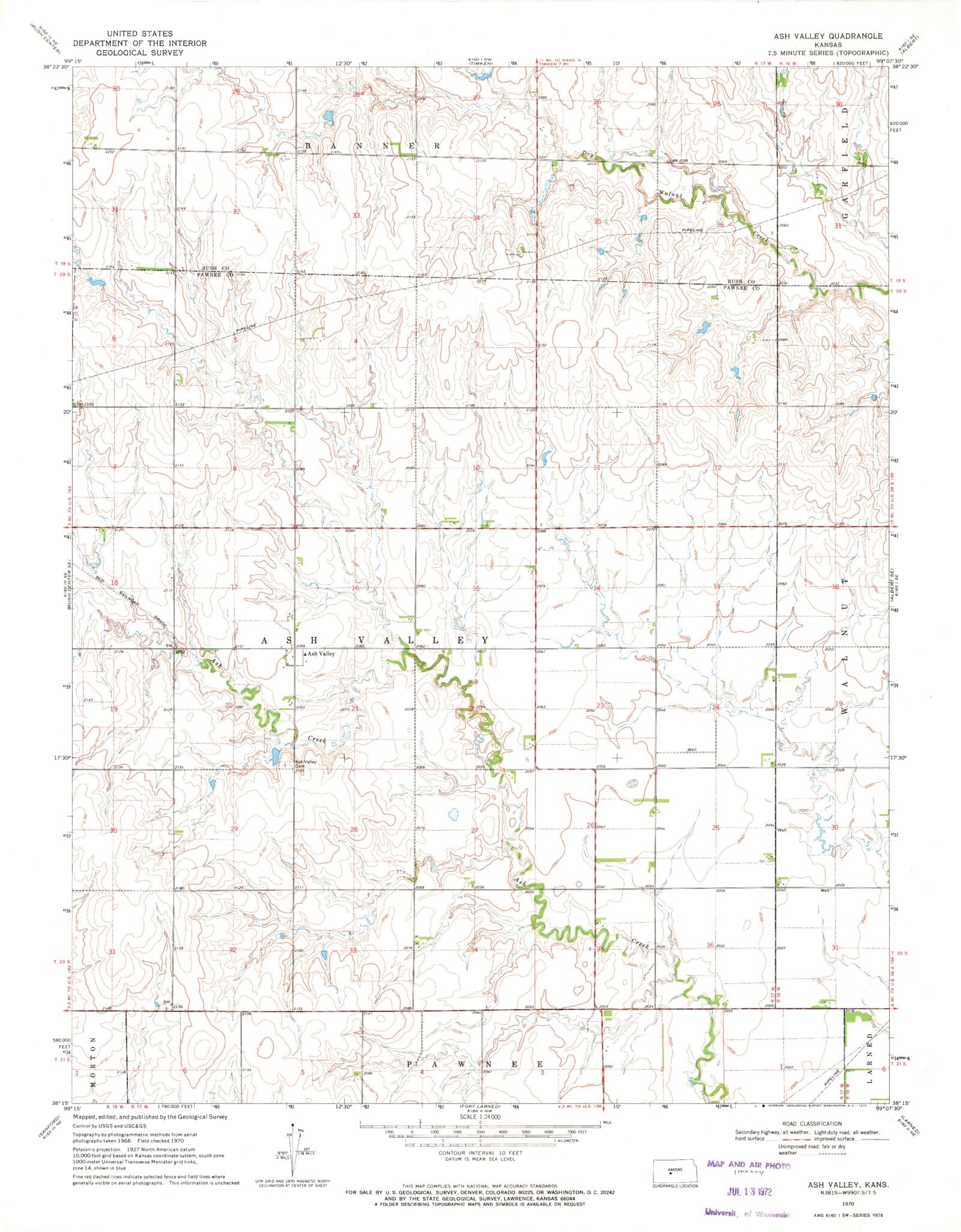 Classic USGS Ash Valley Kansas 7.5'x7.5' Topo Map – MyTopo Map Store