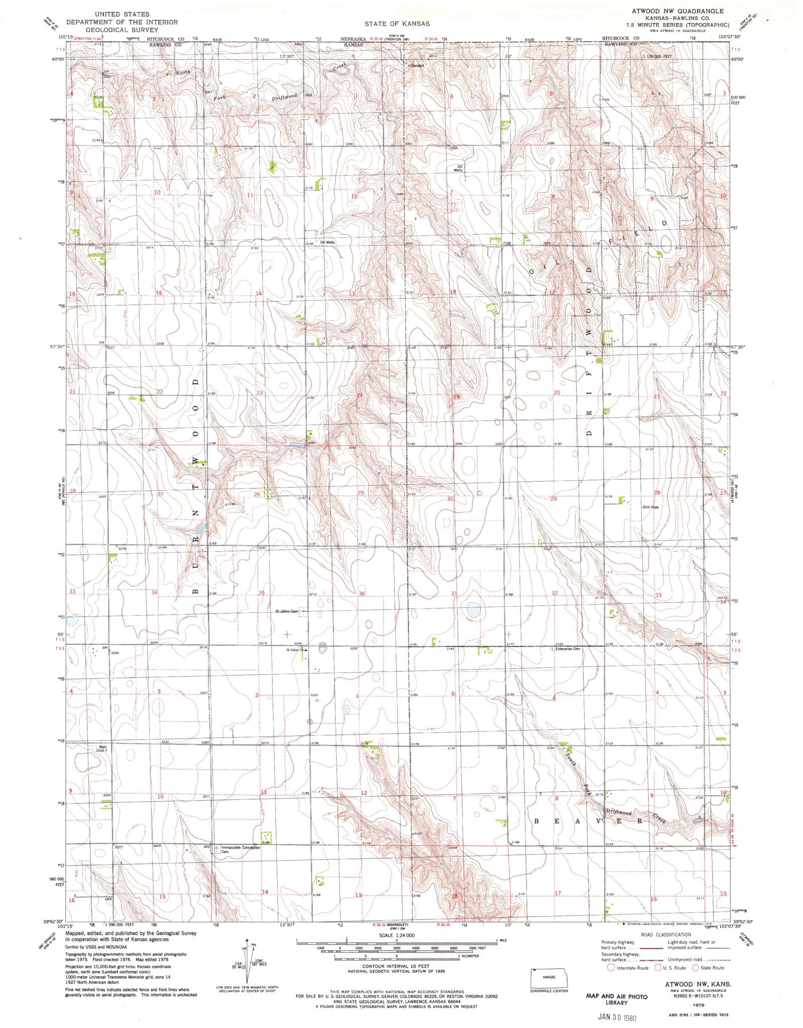 Classic USGS Atwood NW Kansas 7.5'x7.5' Topo Map – MyTopo Map Store