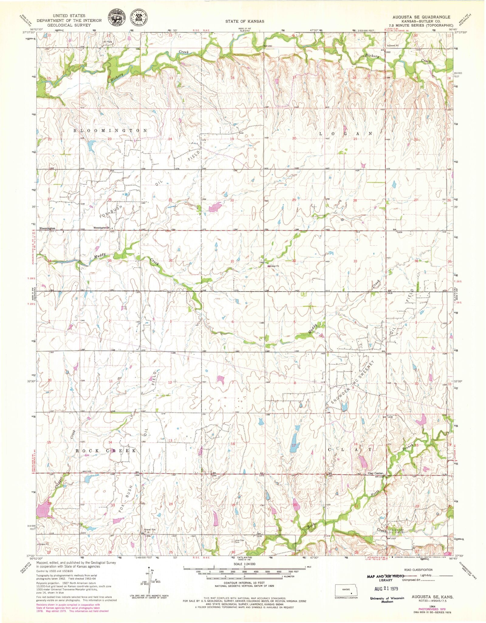 Classic USGS Augusta SE Kansas 7.5'x7.5' Topo Map – MyTopo Map Store