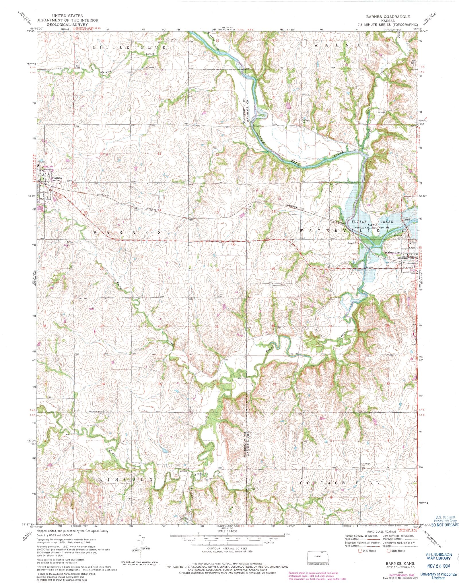 Classic USGS Barnes Kansas 7.5'x7.5' Topo Map – MyTopo Map Store