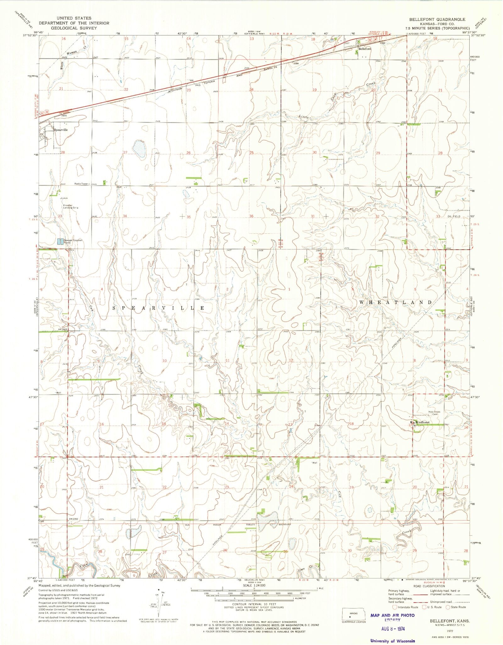 Classic USGS Bellefont Kansas 7.5'x7.5' Topo Map – MyTopo Map Store