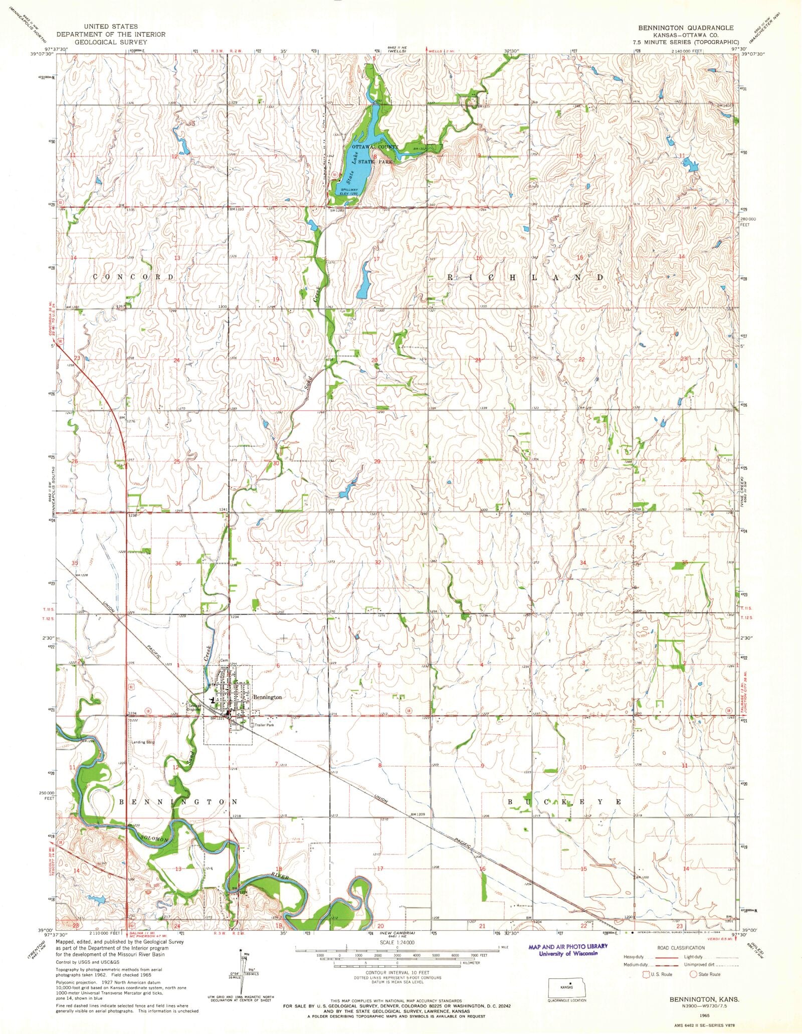 Classic USGS Bennington Kansas 7.5'x7.5' Topo Map – MyTopo Map Store