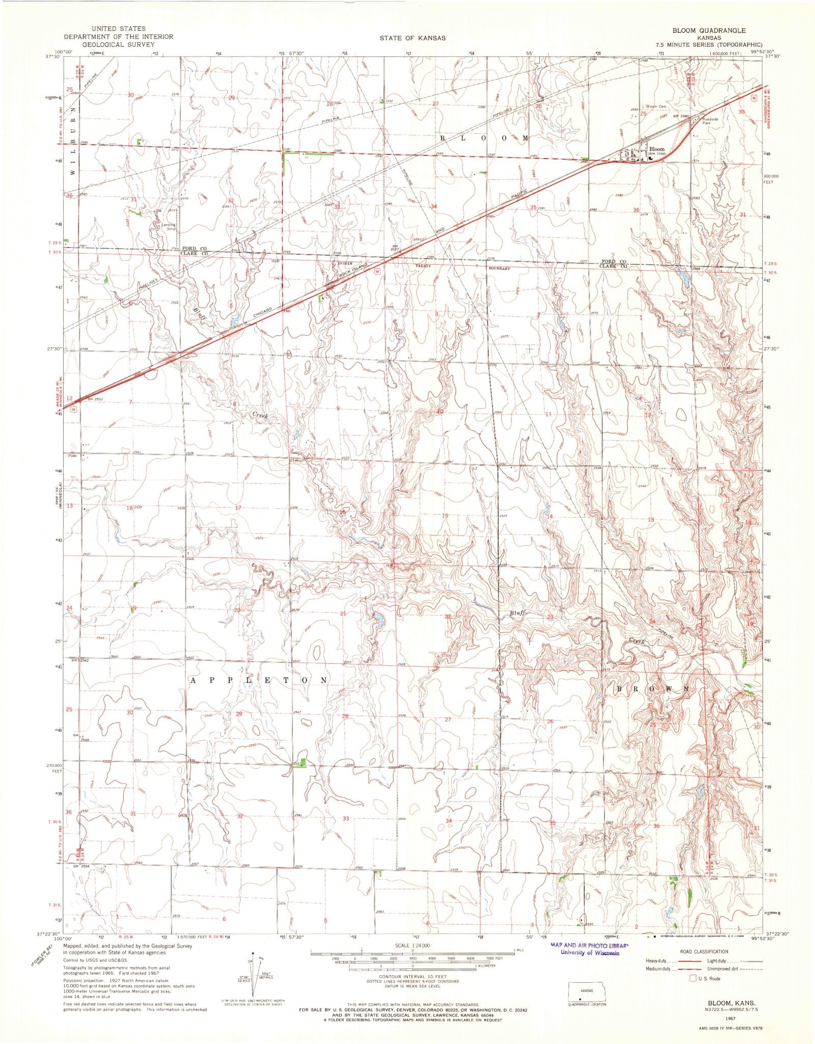Classic USGS Bloom Kansas 7.5'x7.5' Topo Map – MyTopo Map Store