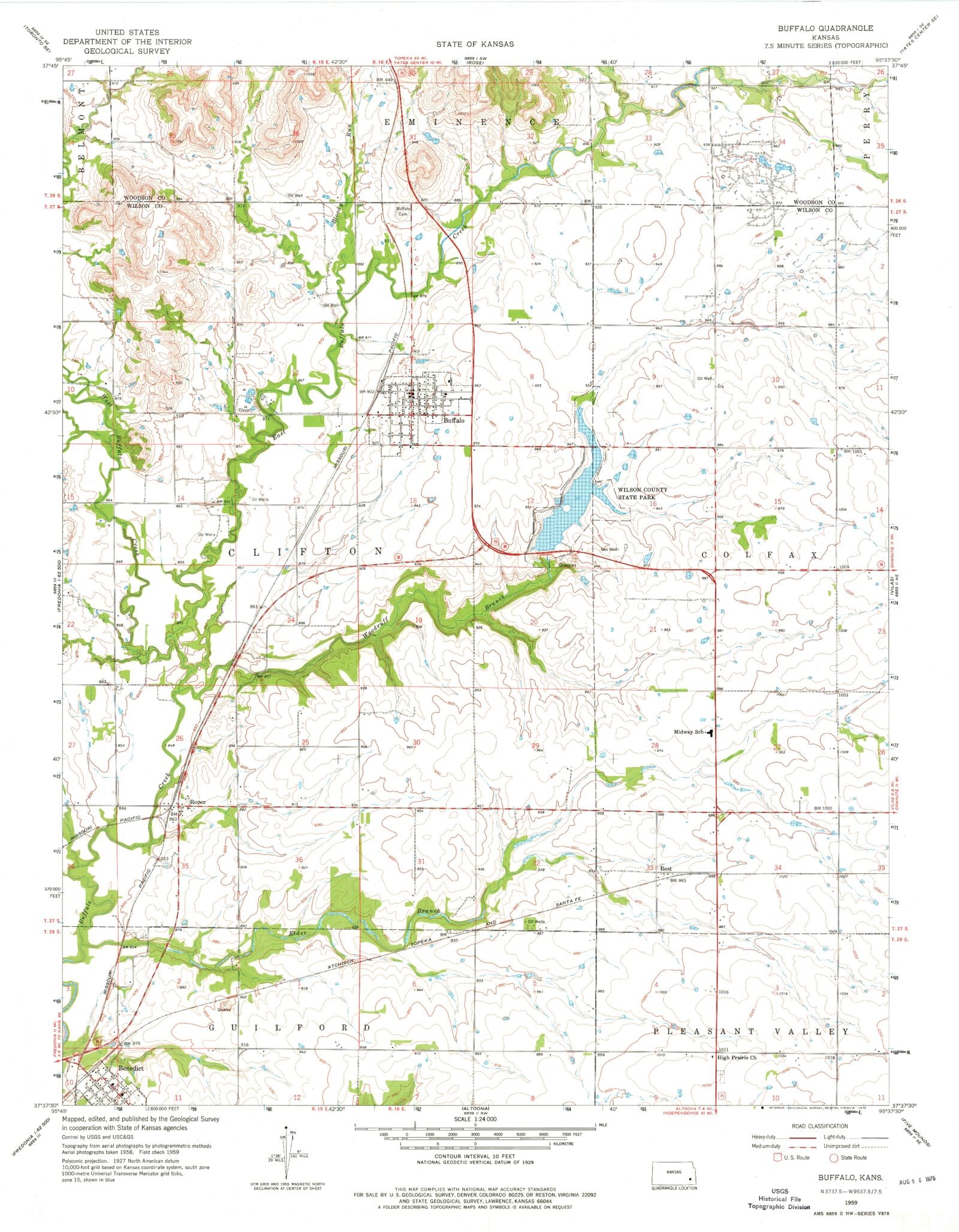 Classic USGS Buffalo Kansas 7.5'x7.5' Topo Map – MyTopo Map Store