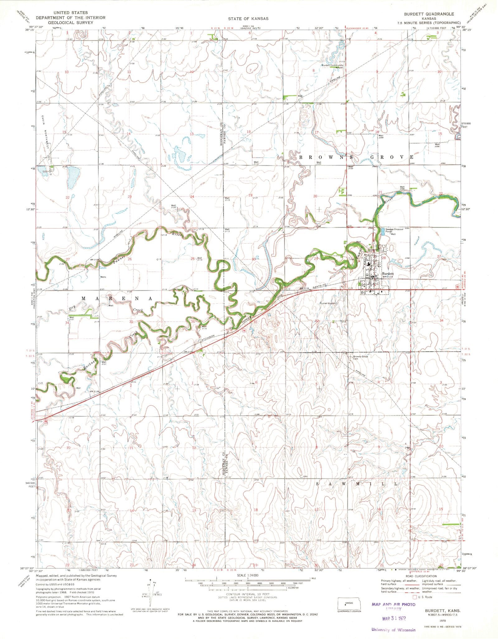 Classic USGS Burdett Kansas 7.5'x7.5' Topo Map – MyTopo Map Store
