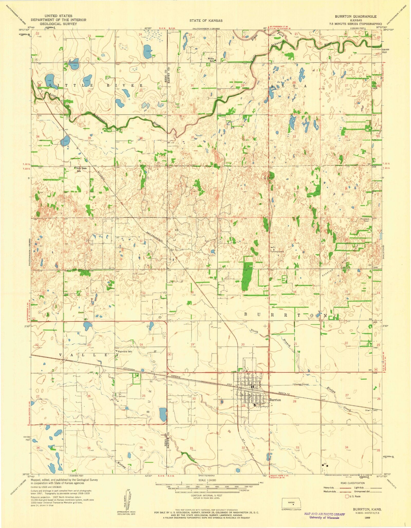 Classic USGS Burrton Kansas 7.5'x7.5' Topo Map – MyTopo Map Store