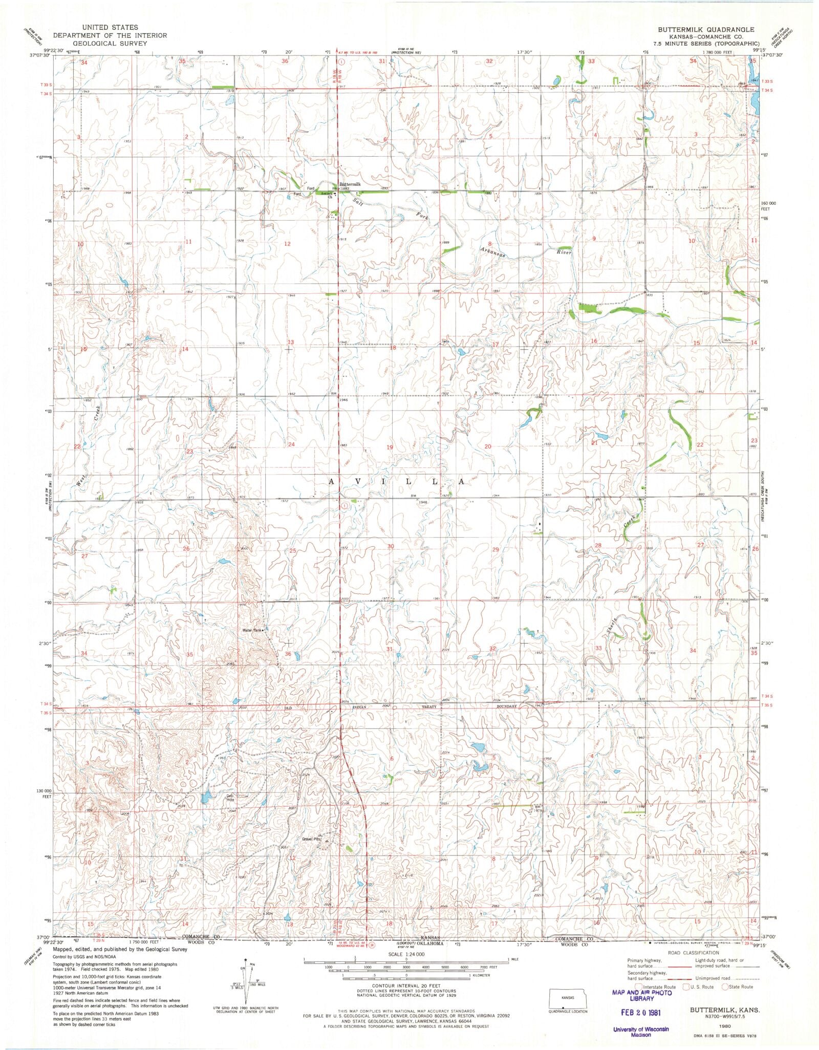 Classic USGS Buttermilk Kansas 7.5'x7.5' Topo Map – MyTopo Map Store
