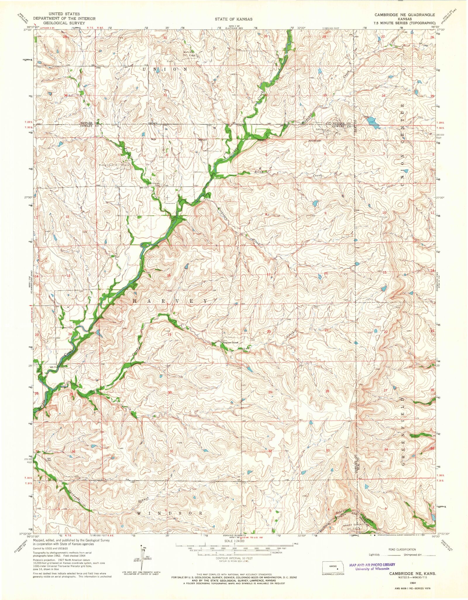 Classic USGS Cambridge NE Kansas 7.5'x7.5' Topo Map – MyTopo Map Store