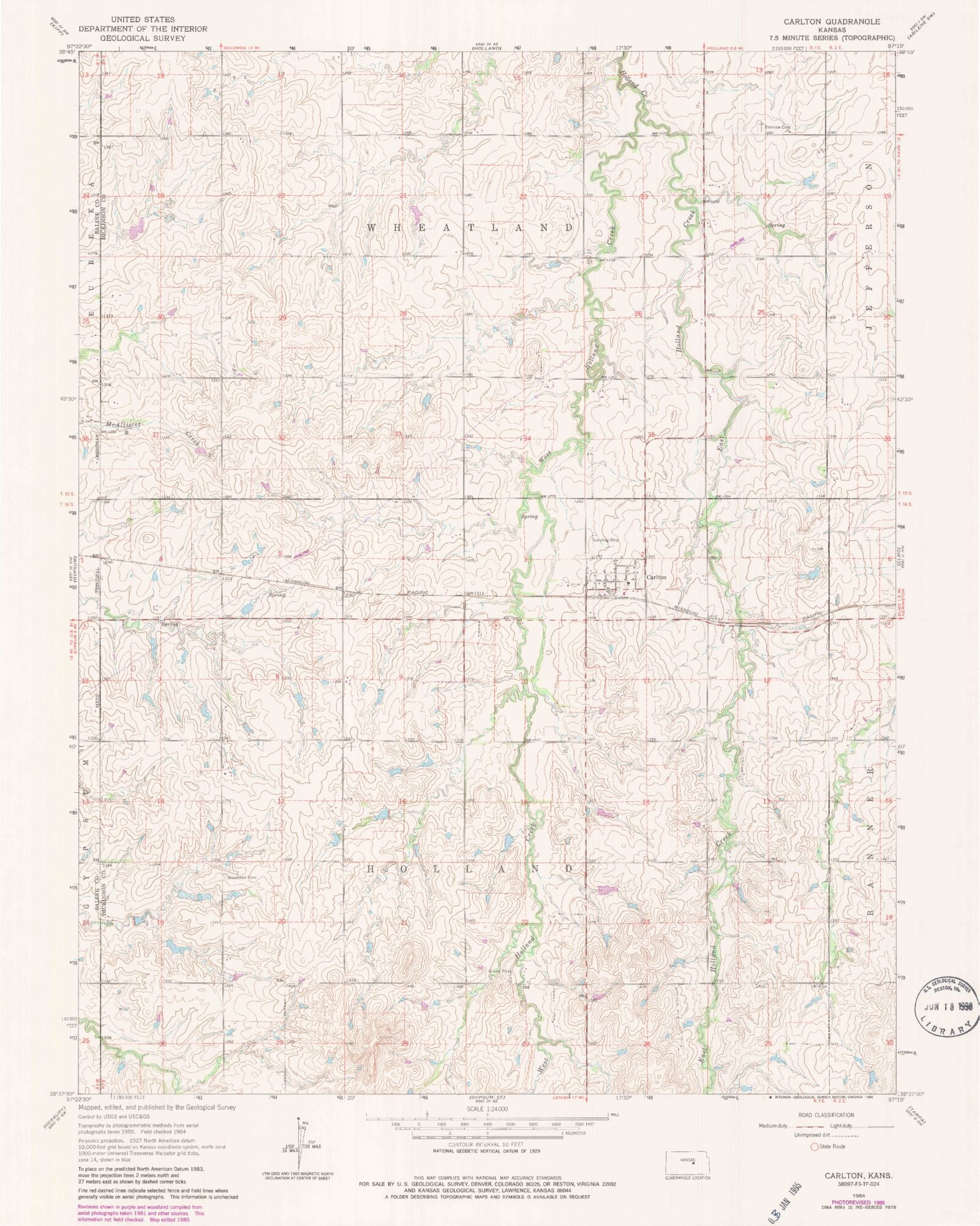 Classic USGS Carlton Kansas 7.5'x7.5' Topo Map – MyTopo Map Store