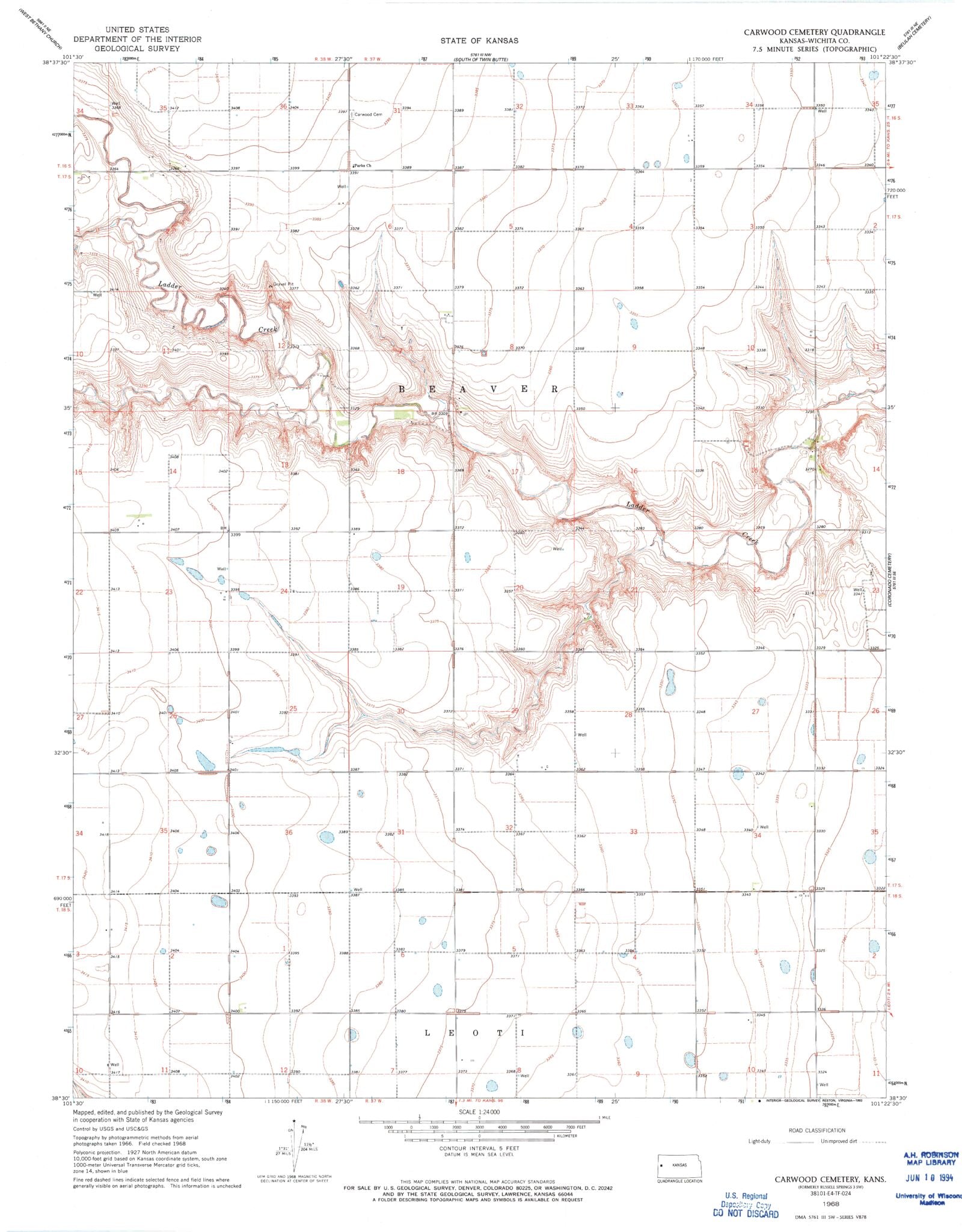 Classic USGS Carwood Cemetery Kansas 7.5'x7.5' Topo Map – MyTopo Map Store