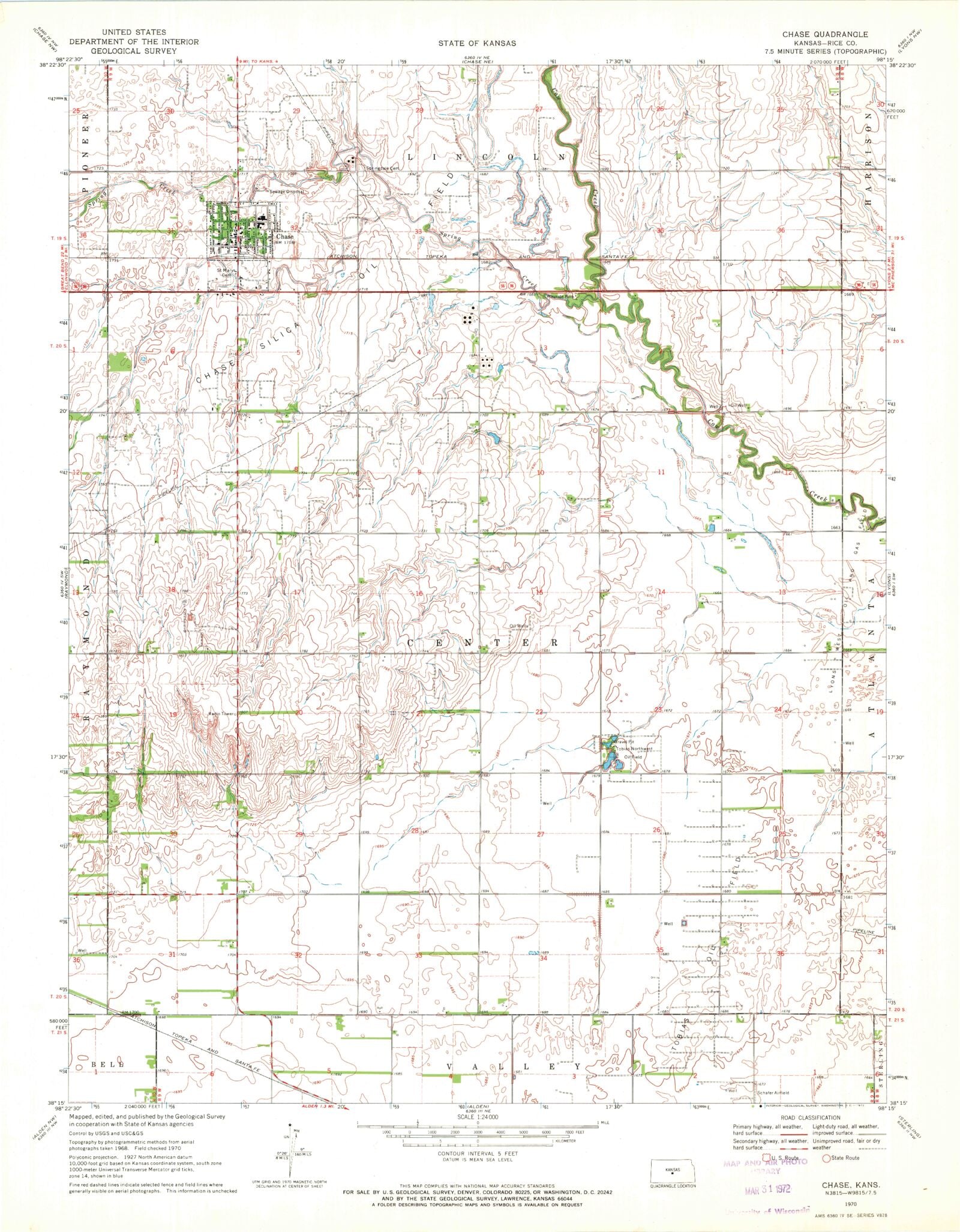 Classic USGS Chase Kansas 7.5'x7.5' Topo Map – MyTopo Map Store