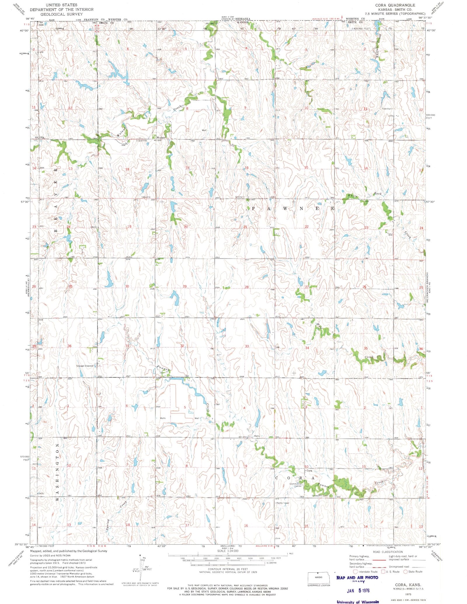 Classic USGS Cora Kansas 7.5'x7.5' Topo Map – MyTopo Map Store