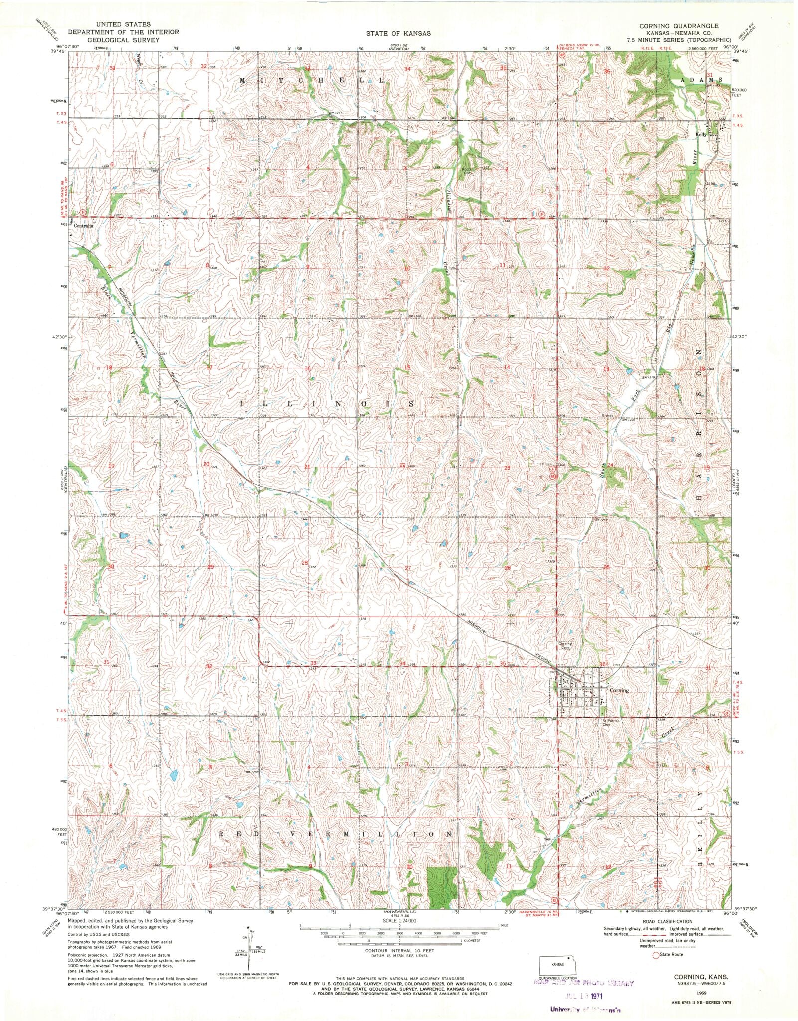 Classic USGS Corning Kansas 7.5'x7.5' Topo Map – MyTopo Map Store