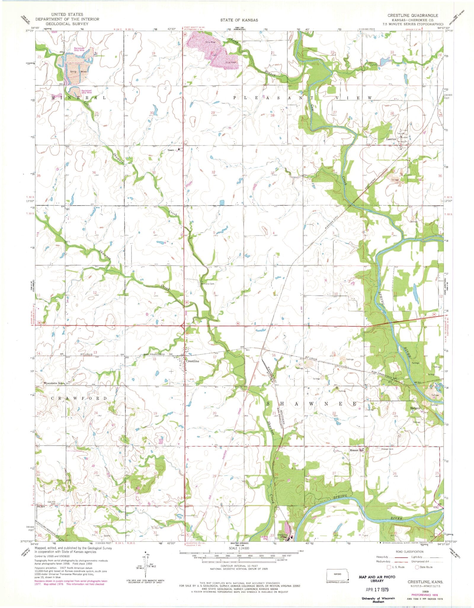 Classic USGS Crestline Kansas 7.5'x7.5' Topo Map – MyTopo Map Store