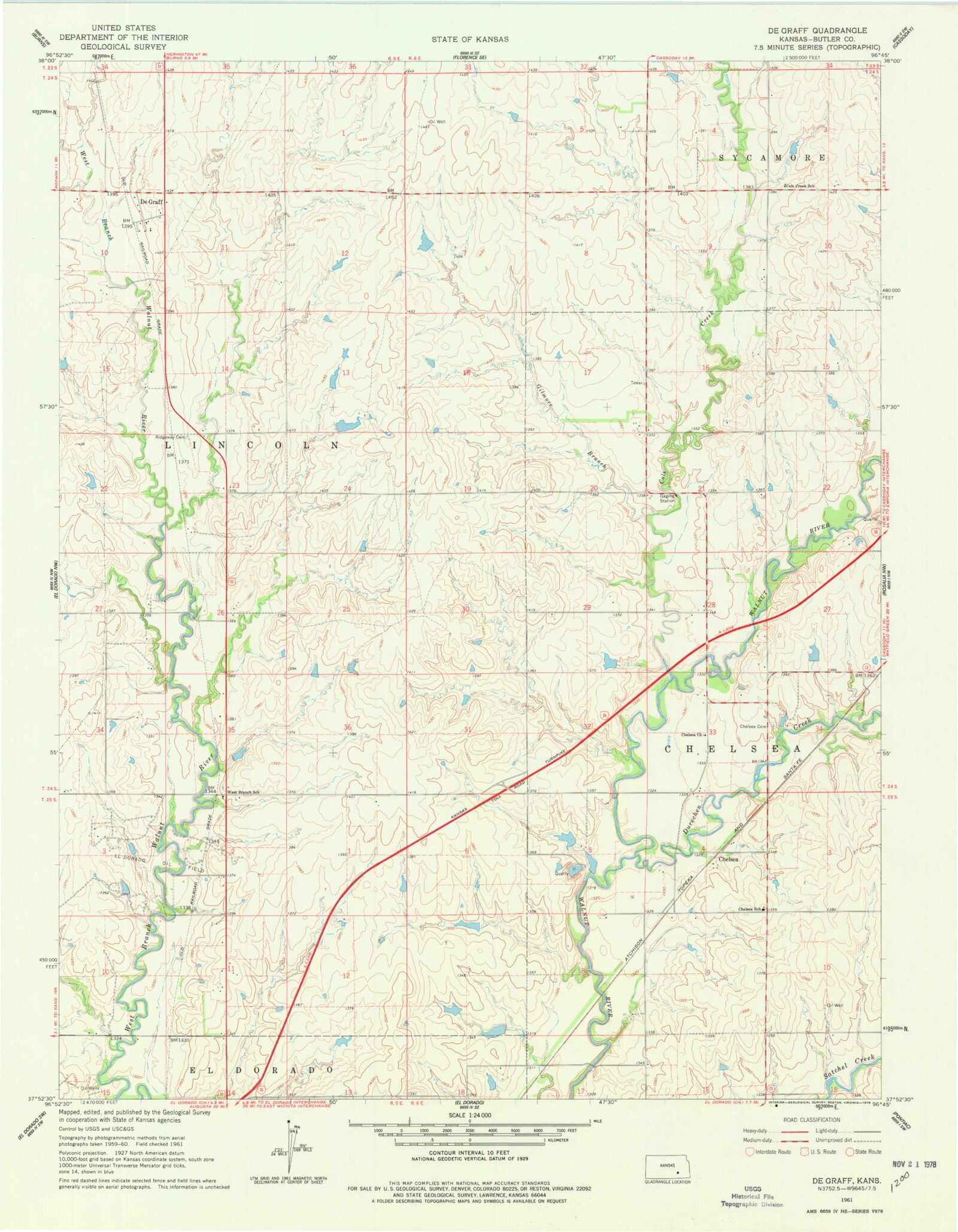 Classic USGS De Graff Kansas 7.5'x7.5' Topo Map – MyTopo Map Store