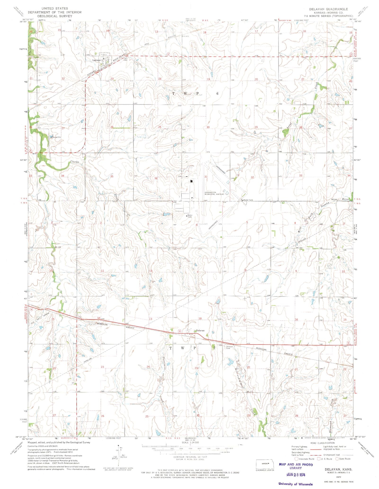 Classic USGS Delavan Kansas 7.5'x7.5' Topo Map – MyTopo Map Store