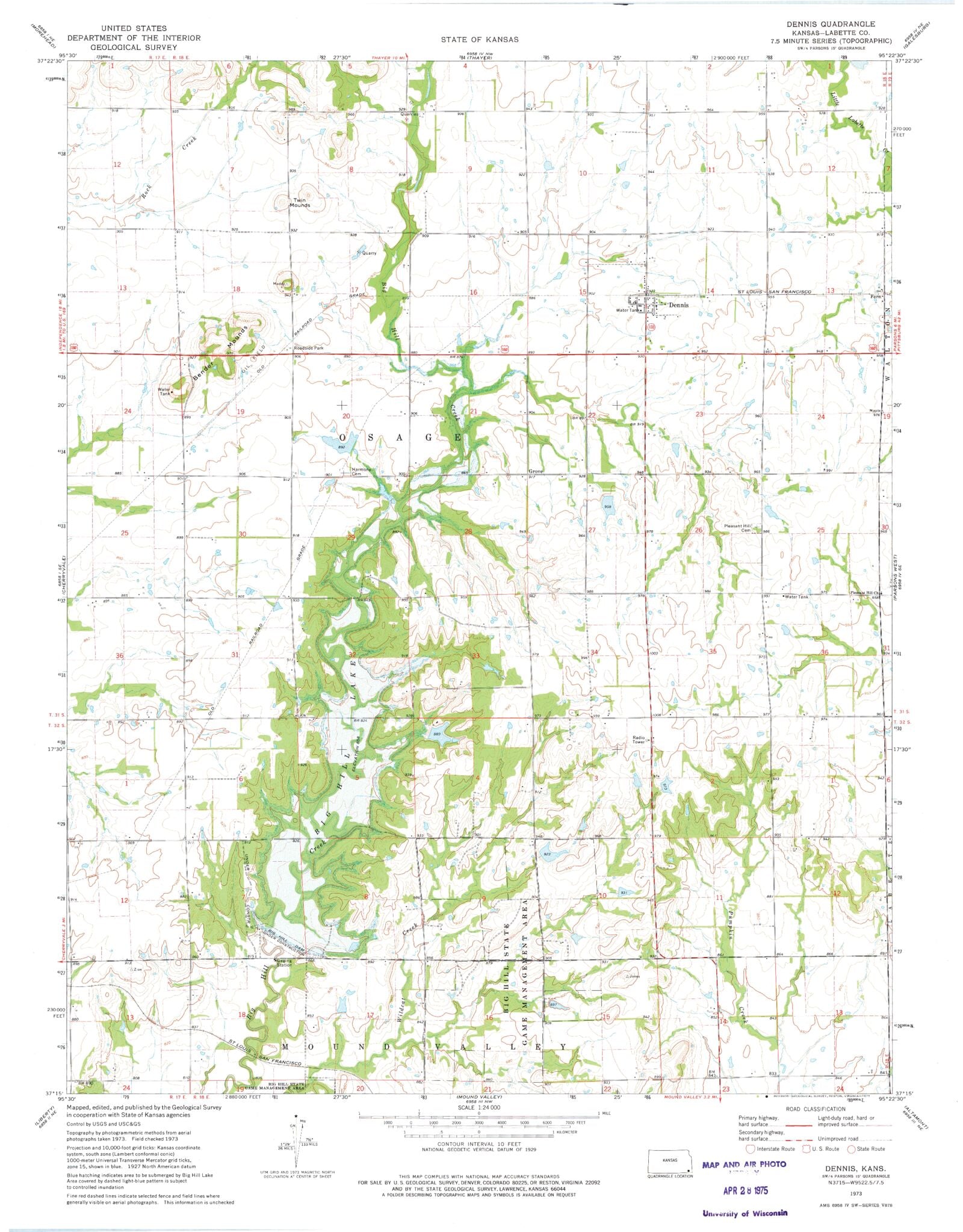 Classic USGS Dennis Kansas 7.5'x7.5' Topo Map – MyTopo Map Store