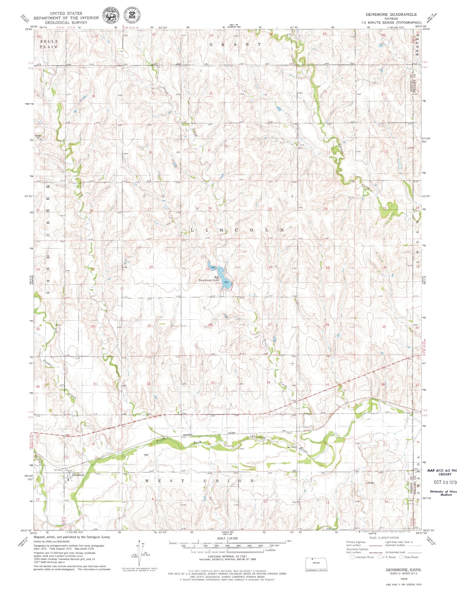 Classic USGS Densmore Kansas 7.5'x7.5' Topo Map – MyTopo Map Store