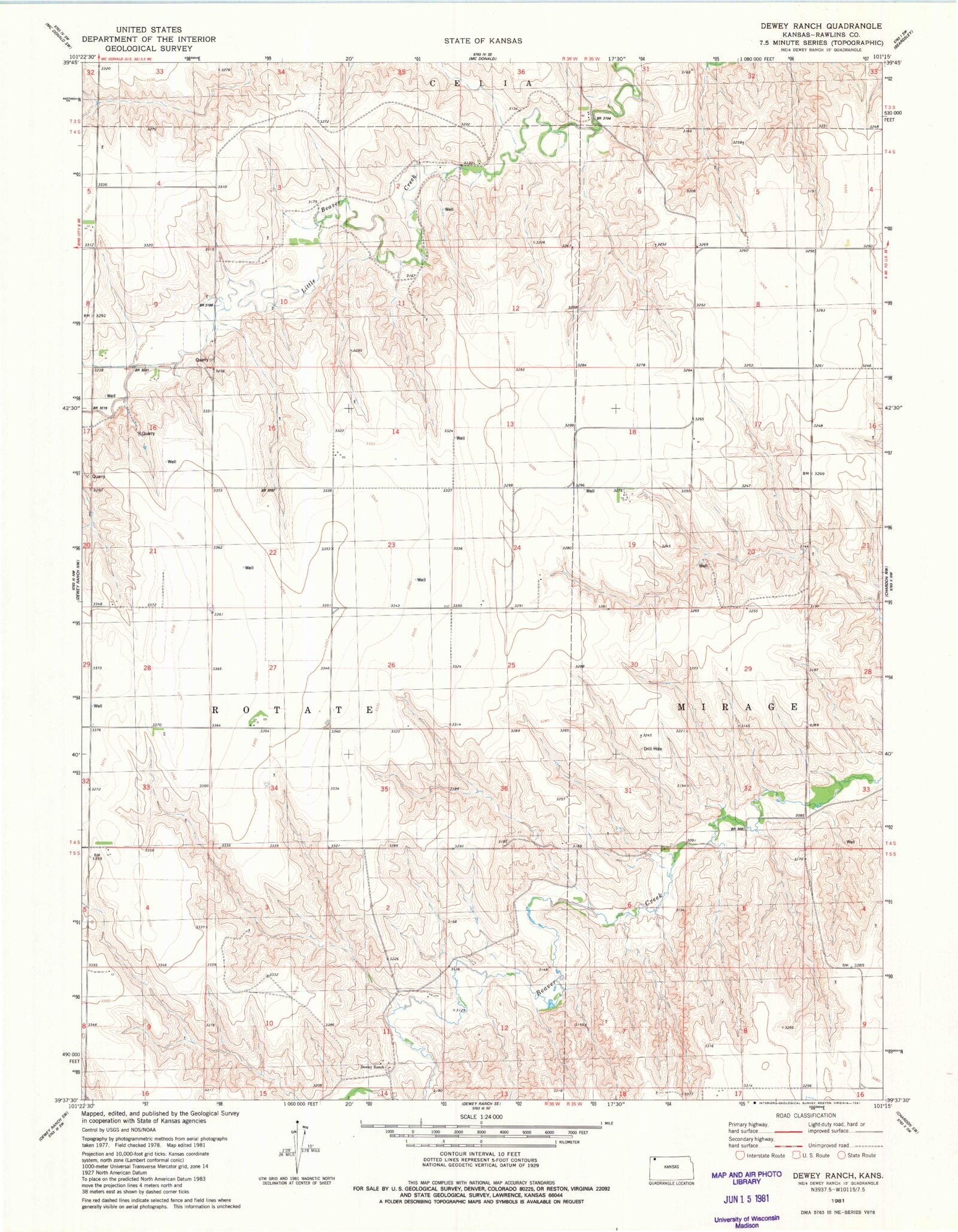 Classic USGS Dewey Ranch Kansas 7.5'x7.5' Topo Map – MyTopo Map Store