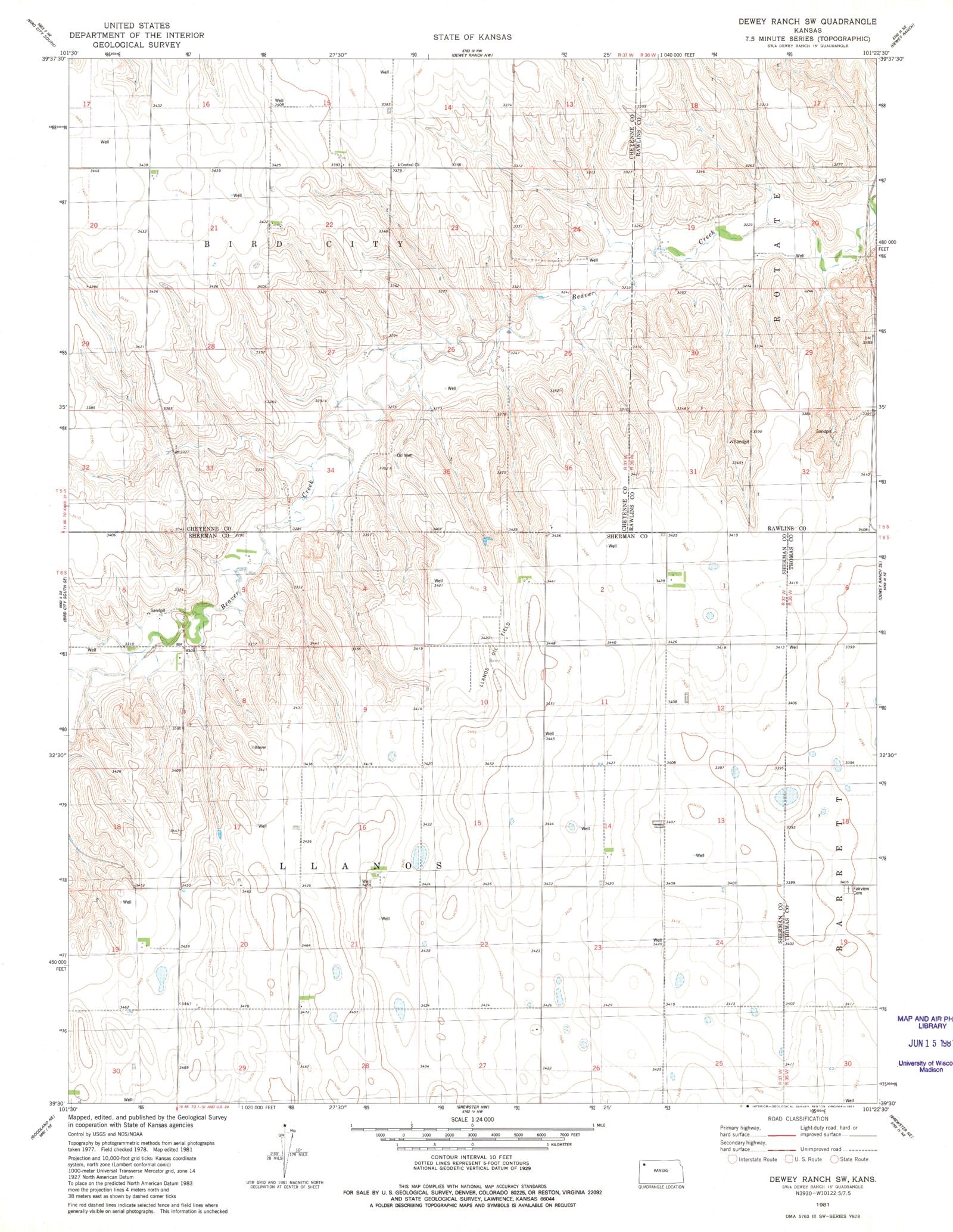 Classic USGS Dewey Ranch SW Kansas 7.5'x7.5' Topo Map – MyTopo Map Store