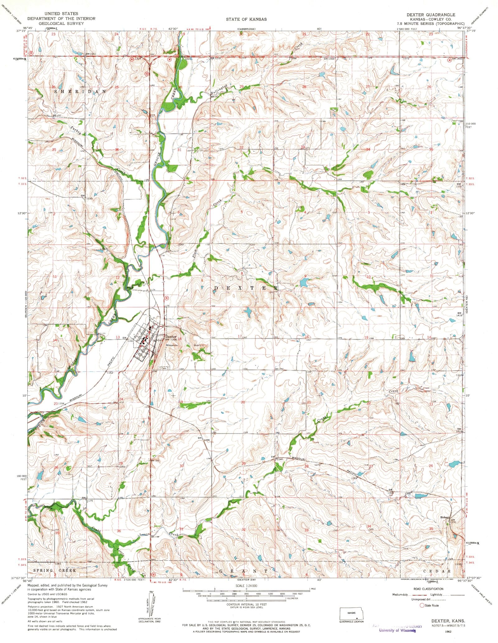 Classic USGS Dexter Kansas 7.5'x7.5' Topo Map – MyTopo Map Store